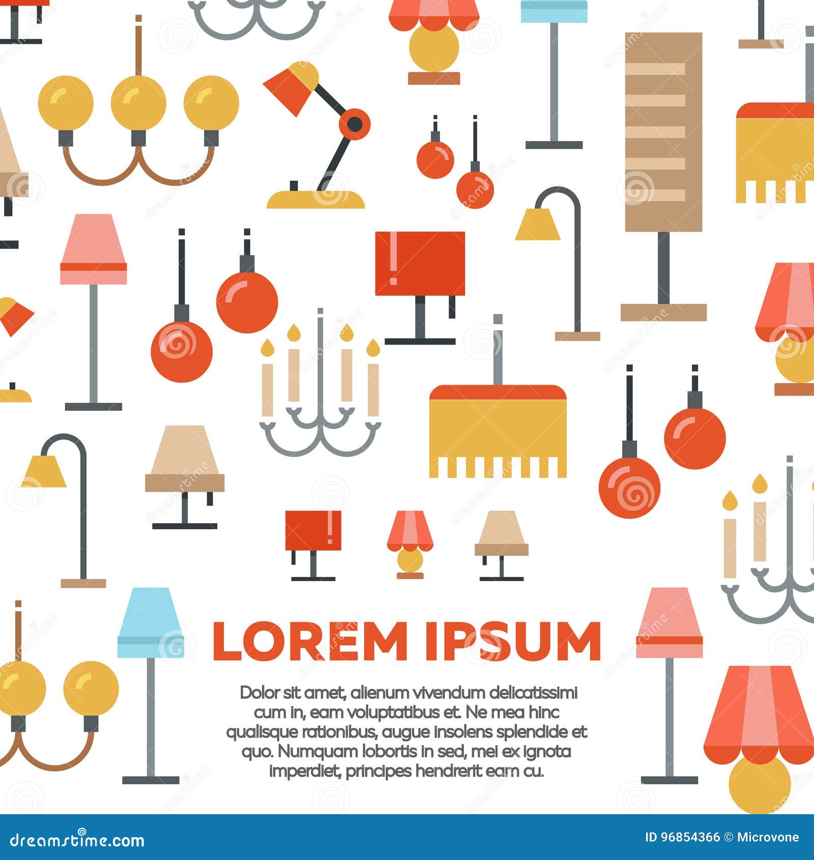 Lighting Shop Poster Design with Flat Icons Stock Vector - Illustration ...