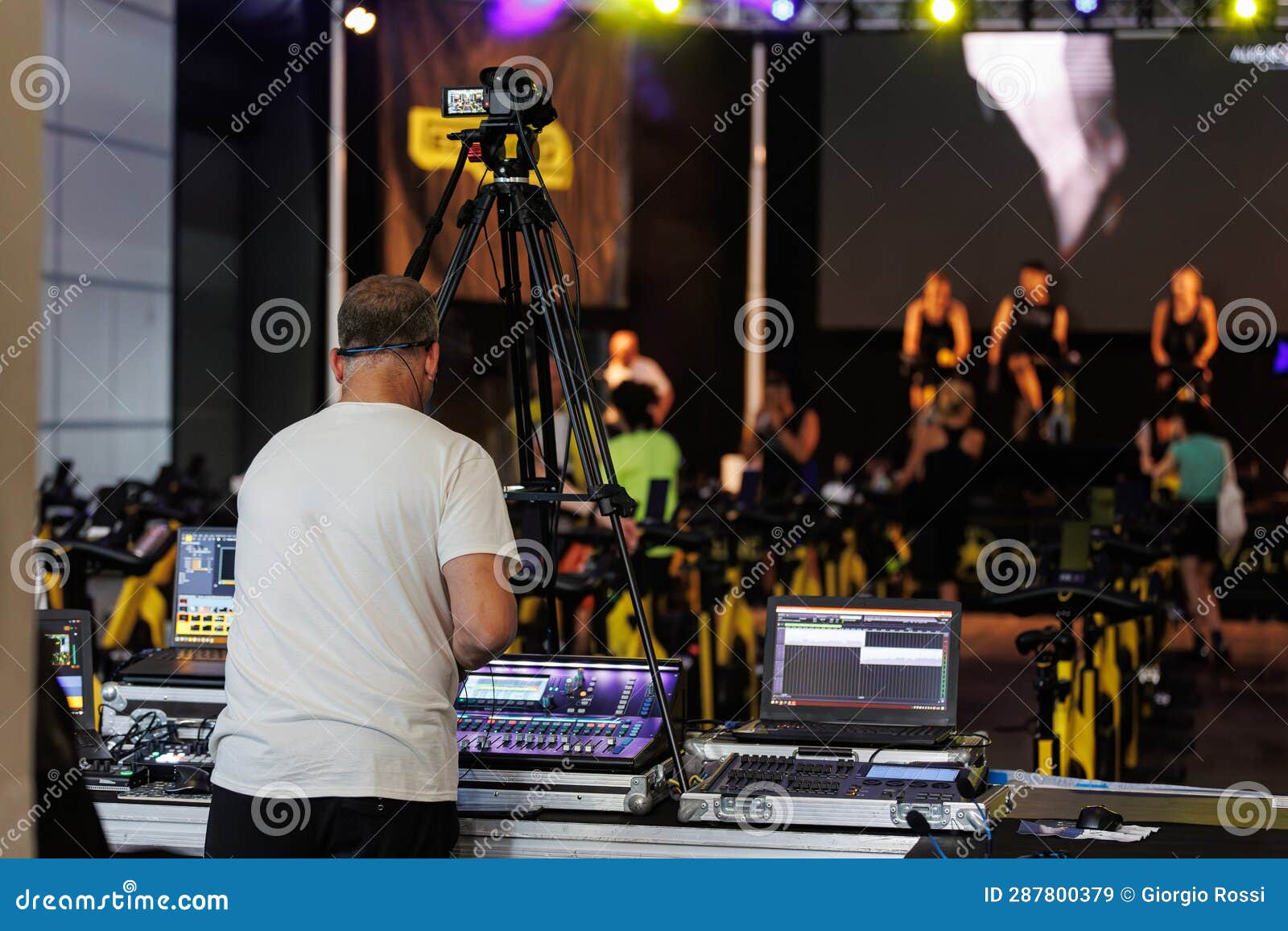 Lighting and Sound Technician and Broadcast Operator at Work in the ...