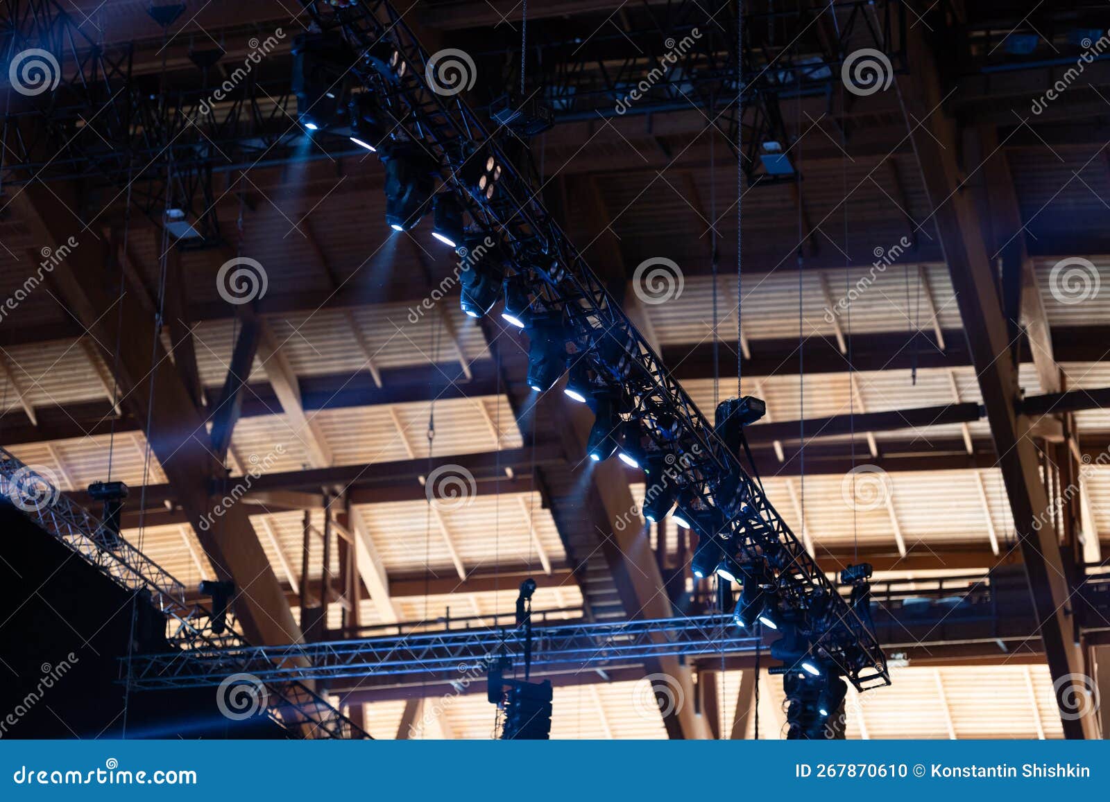 Lighting Spotlights on Structures Under the Ceiling Stock Photo - Image ...