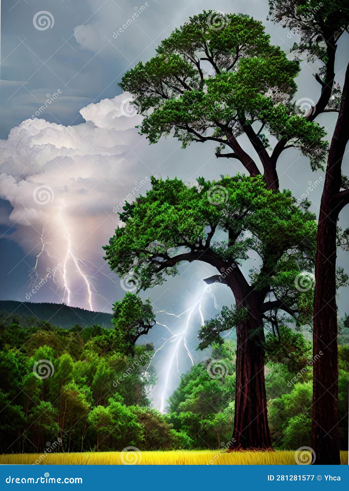 Lighting Strike Tree Illustration Artificial Intelligence Artwork ...
