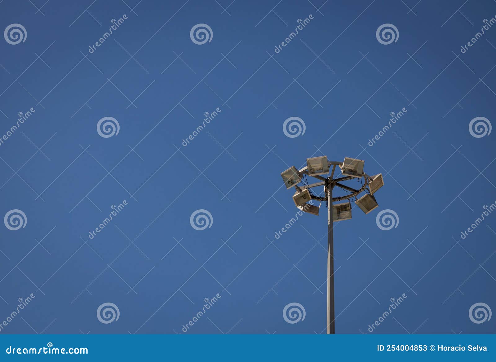 Lighting Tower of Several Lamps. Upward View on a Sunny Day Stock Image ...