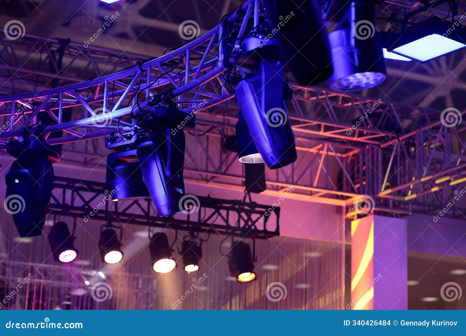 Lighting Truss Structures and Stage Light Fixtures Stock Photo - Image ...