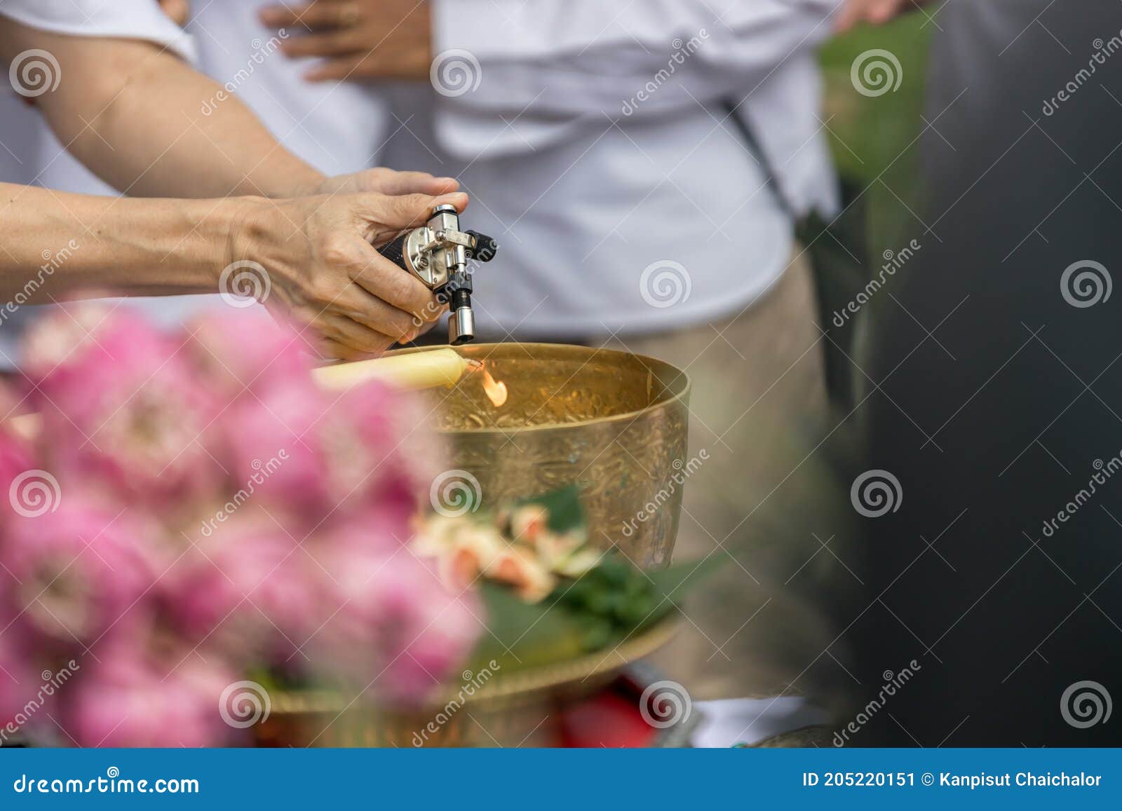 Lighting a Wax Candle Stub Using a Fire Lighter. Candle Lighting by ...