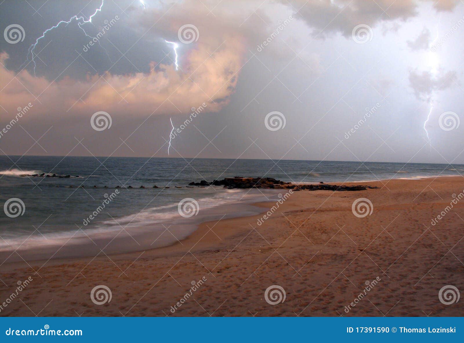 Lightning stock photo. Image of coast, beach, ocean, wind - 17391590