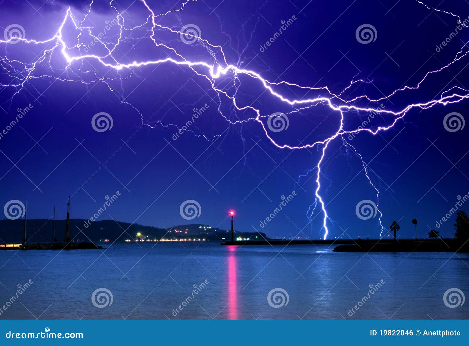 Lightning above the lake stock photo. Image of shine - 19822046