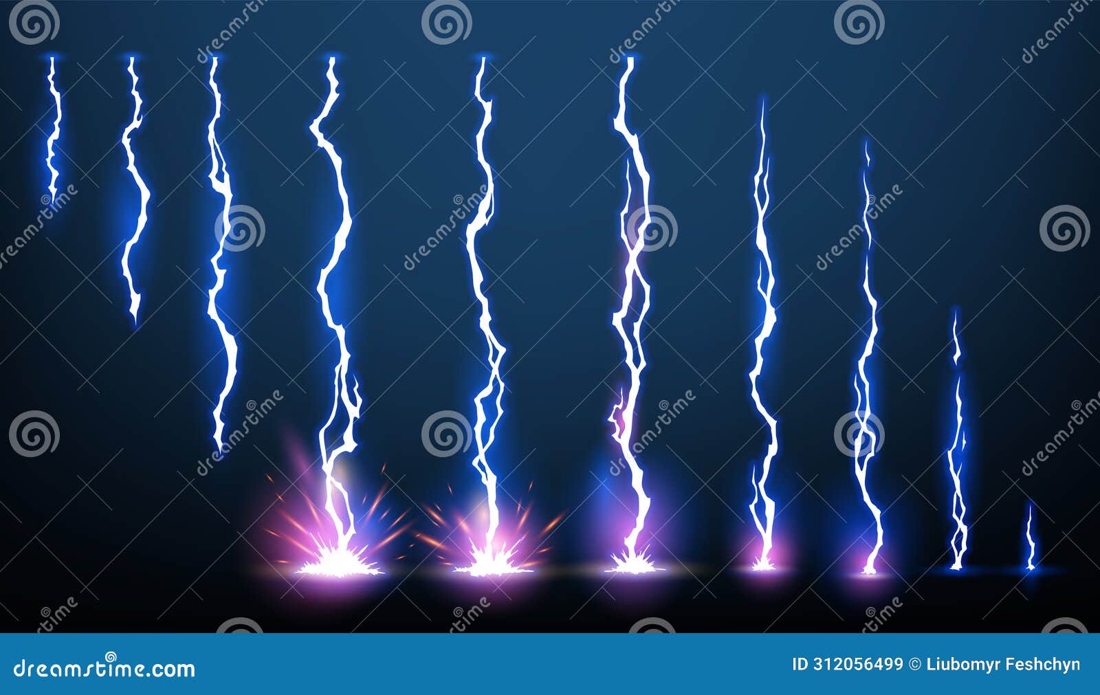 Lightning Animation With Sparks. Electricity Thunderbolt Danger, Light ...