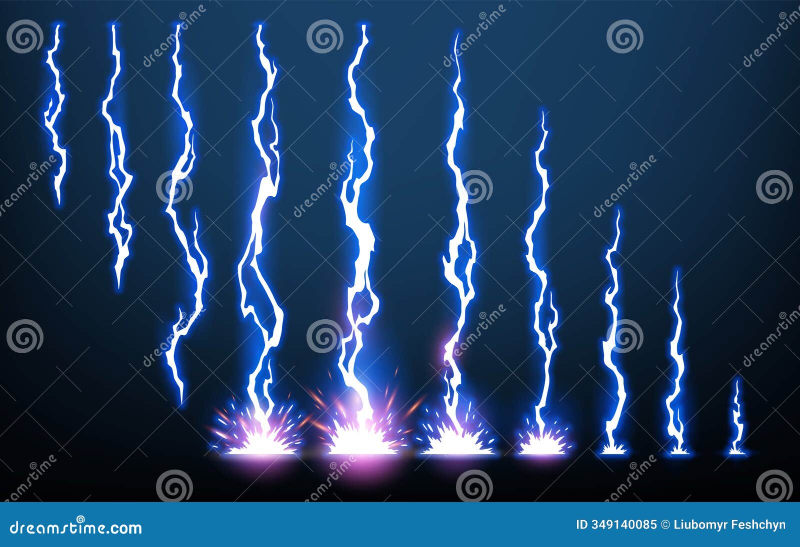Lightning Animation Set with Sparks. Electricity Thunderbolt Danger ...