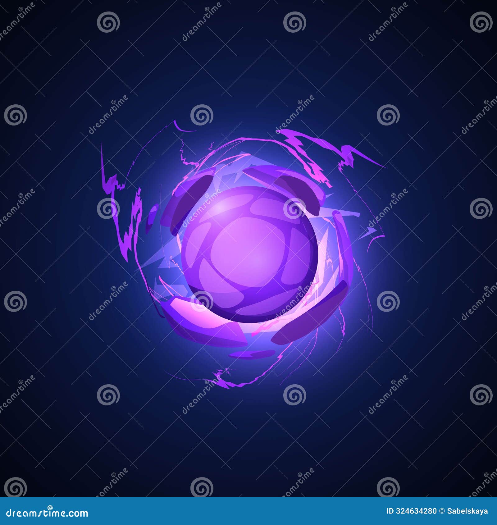 Lightning Ball, Vector Purple Plasma Sphere with Light Rays ...