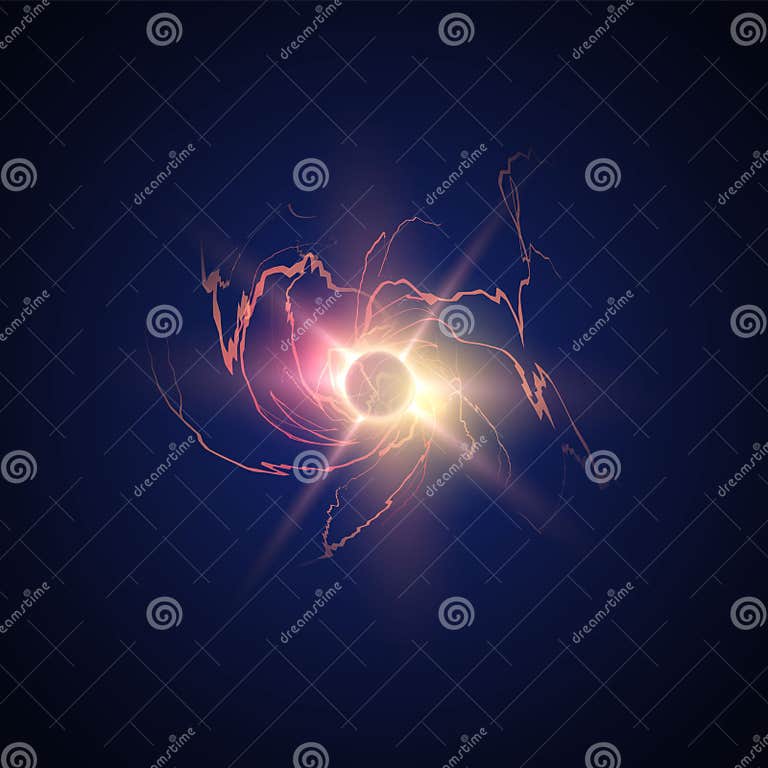 Lightning Ball, Vector Red Plasma Sphere with Light Rays, Thunderbolt, Energy Strike Flash ...