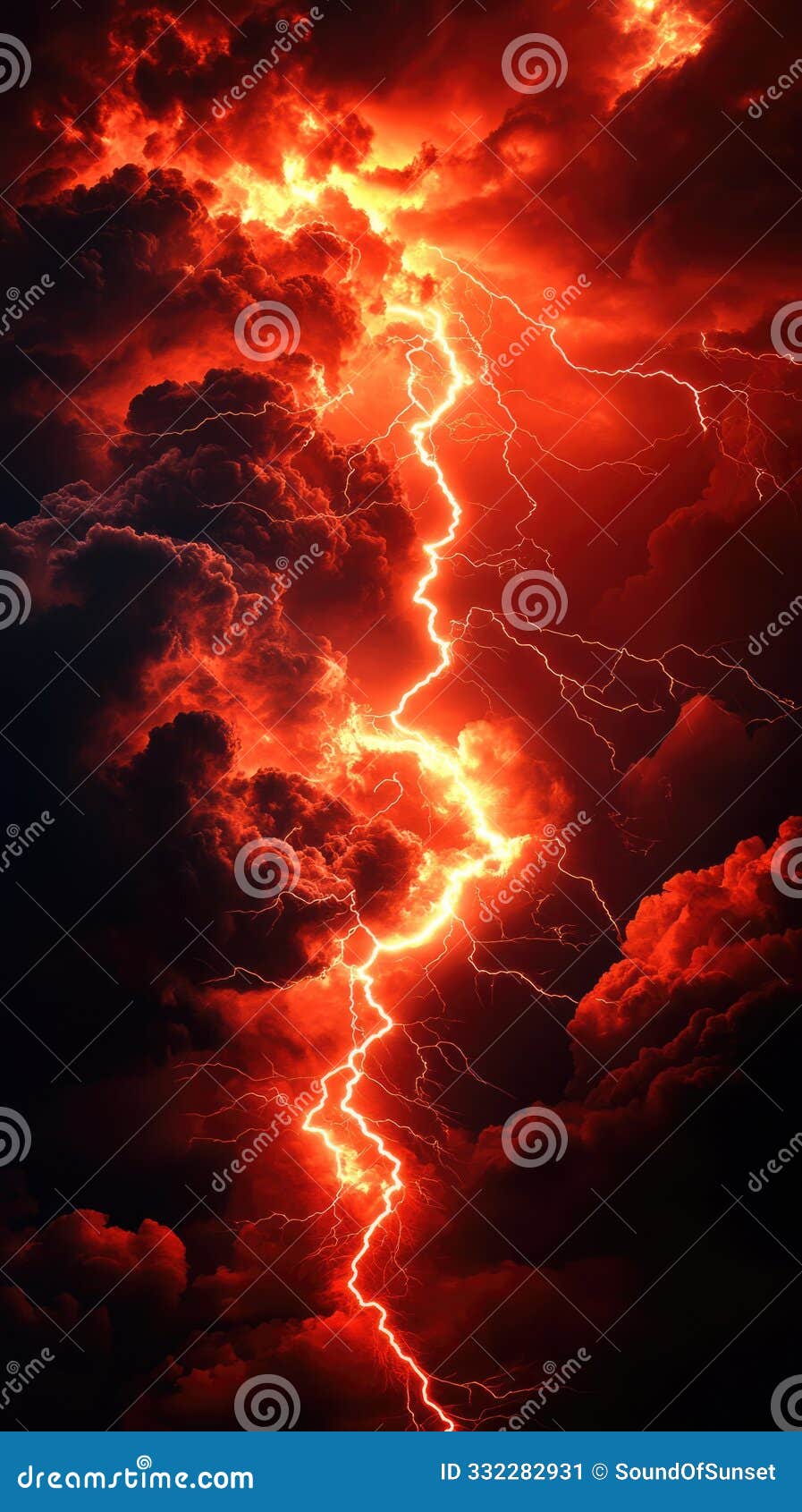 Lightning Bolt with Branching Fingers. Scary Massive Red Strike with ...