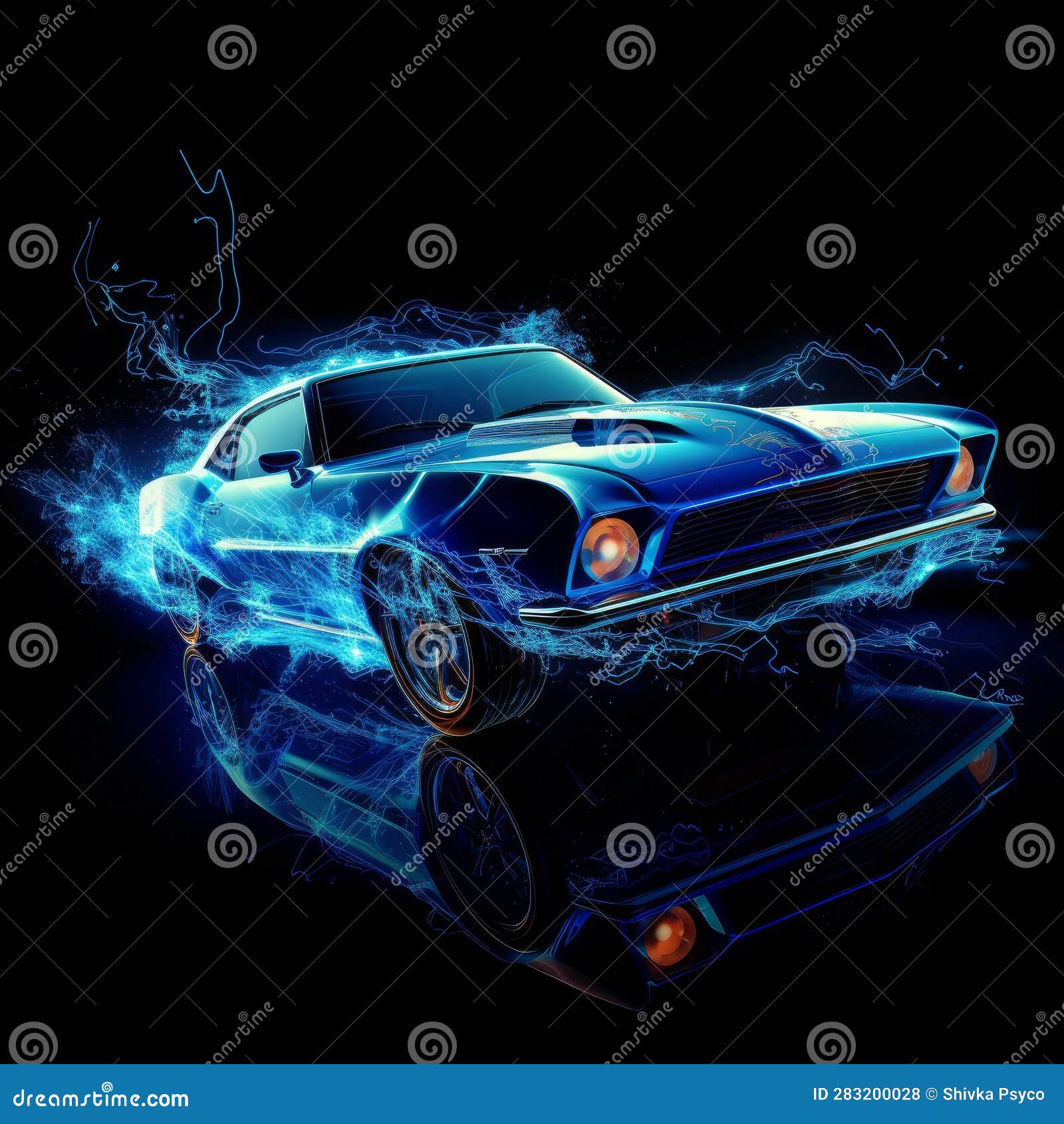 A Lightning Bolt Car Neon on a Black Background Stock Illustration ...