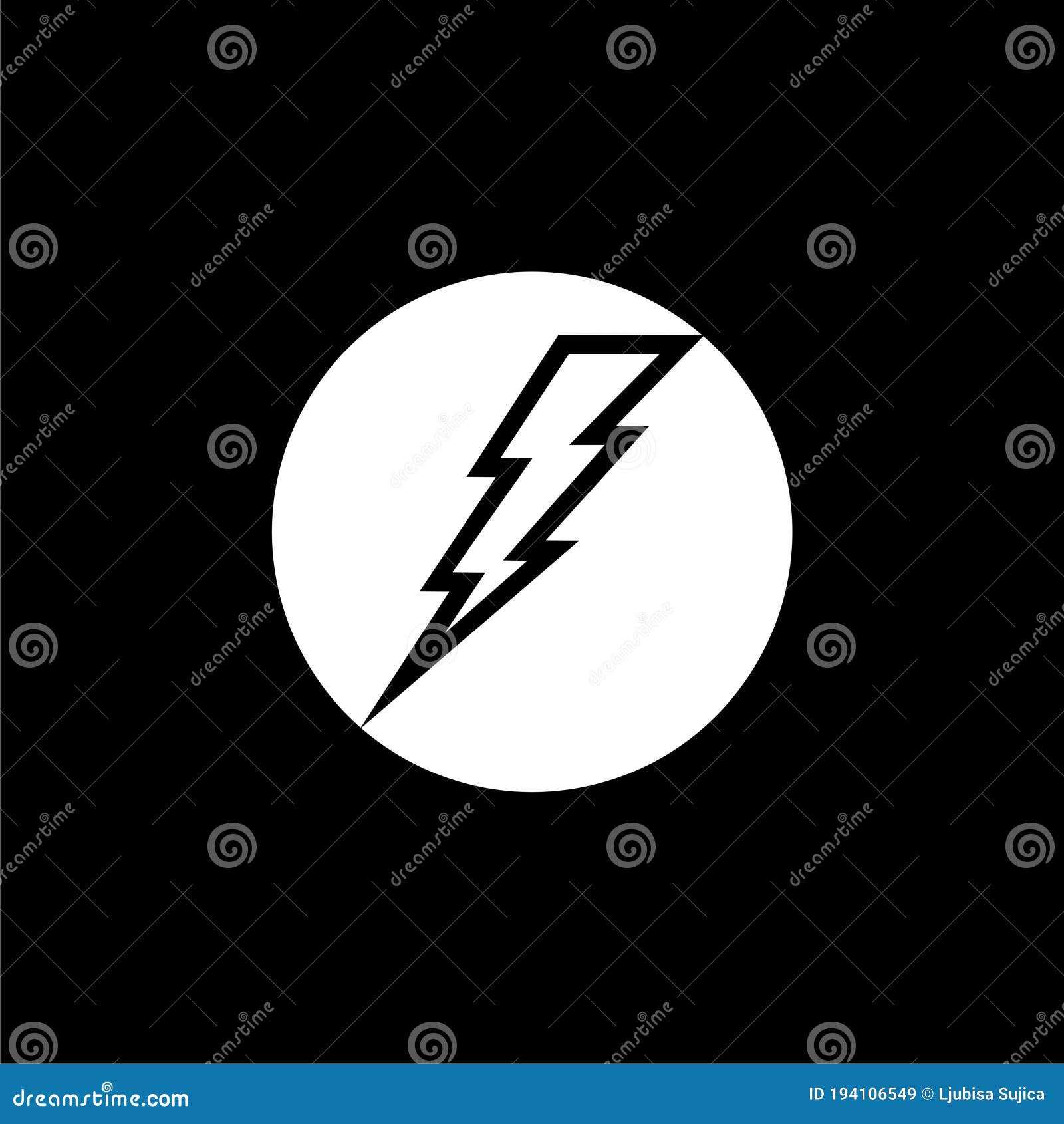 Lightning Bolt in the Circle Graphic Icon Isolated on Dark Background ...