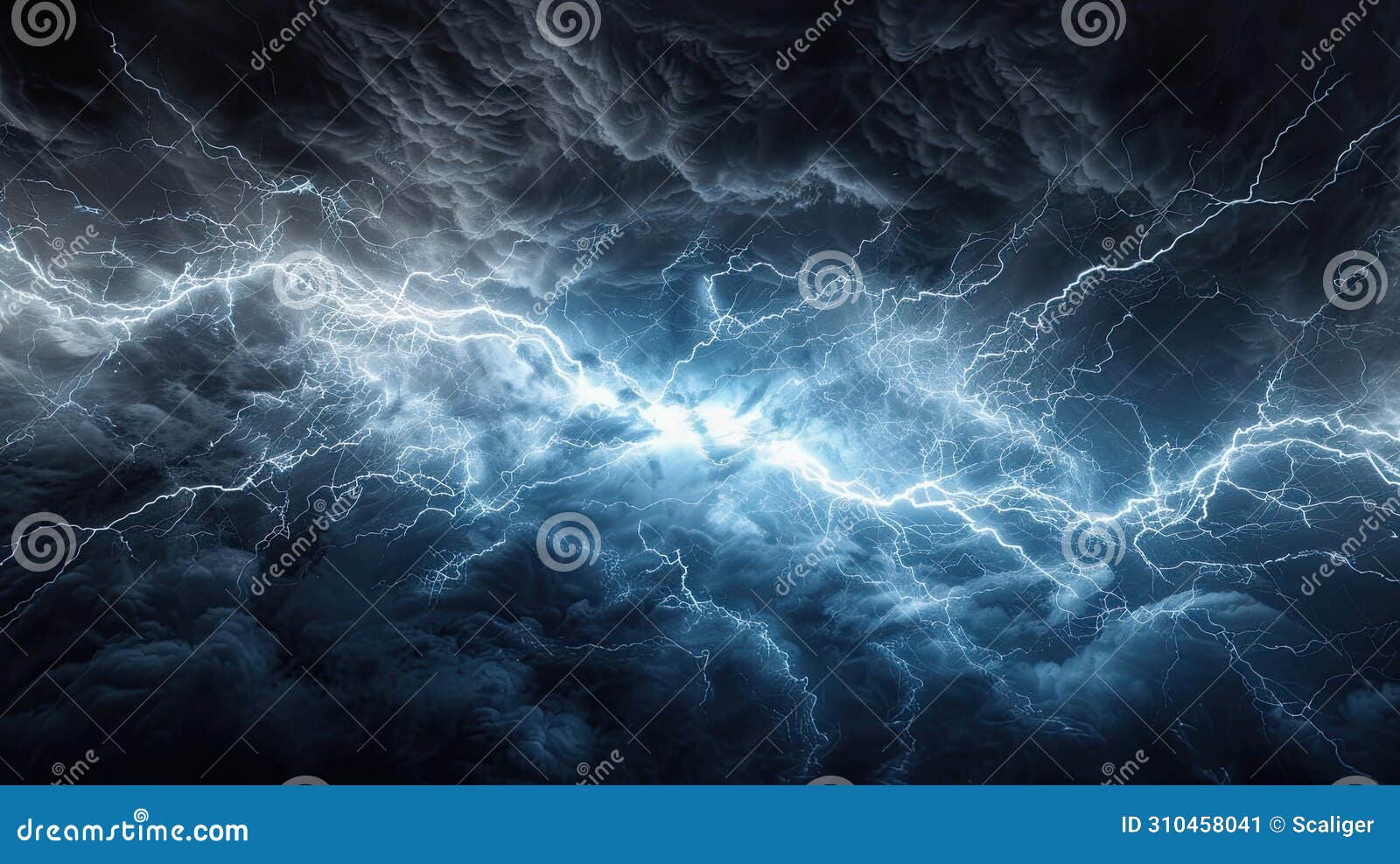 Lightning Bolt In Dark Blue Sky At Night, Electric Flash Light On ...