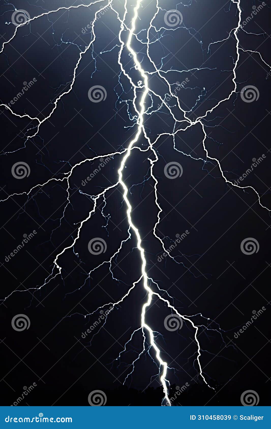 Lightning Bolt in Dark Blue Sky, Vertical View of Electric Flash Light ...