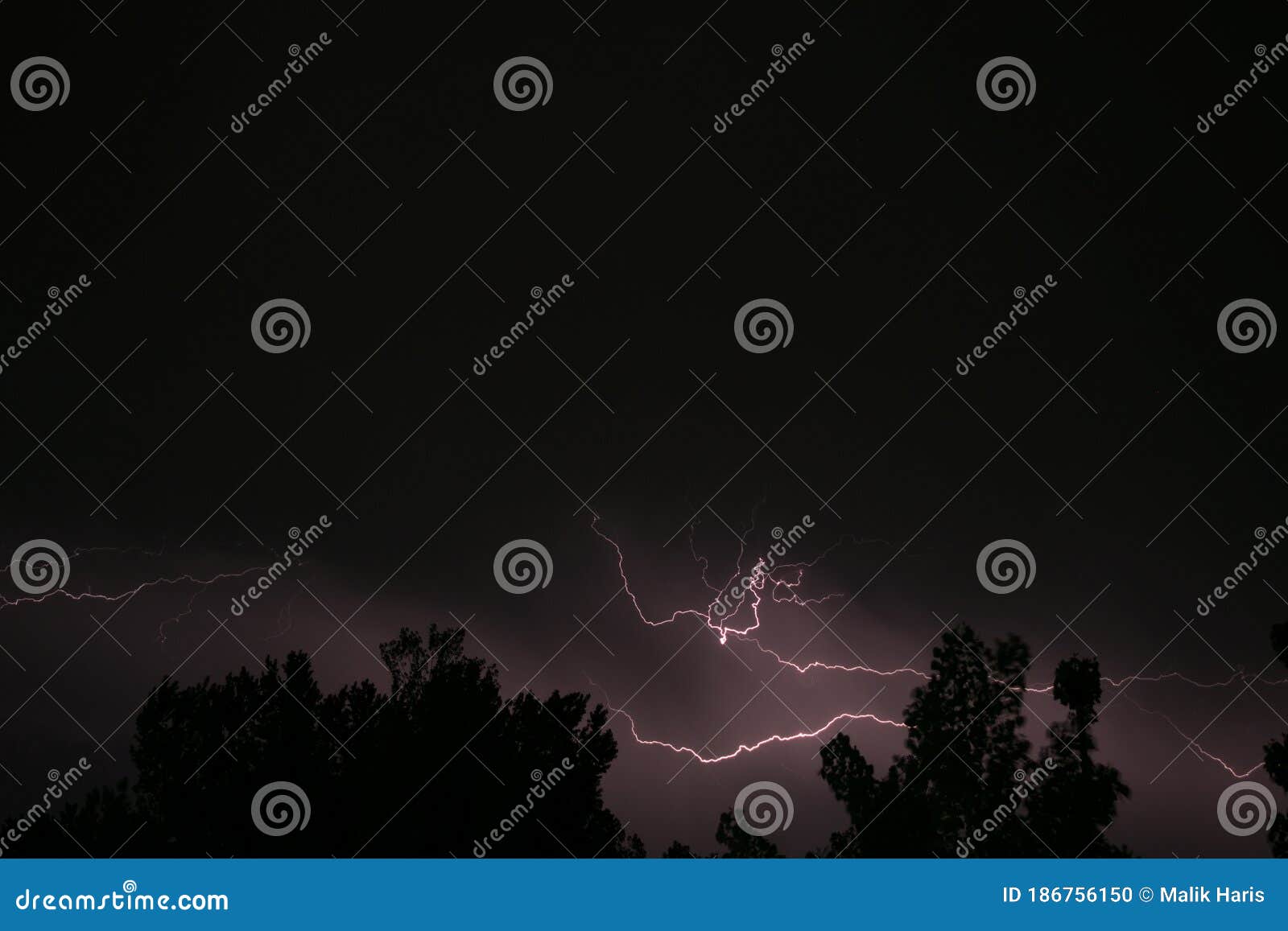Lightning Bolt at a Dark Night. Long Lightning Bolt. Stock Photo ...