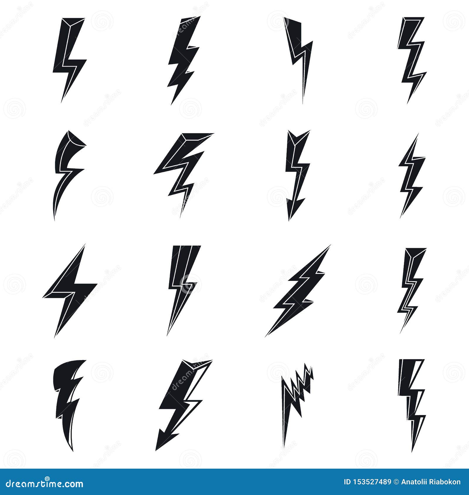 Lightning Bolt Electric Icons Set, Simple Style Stock Vector ...
