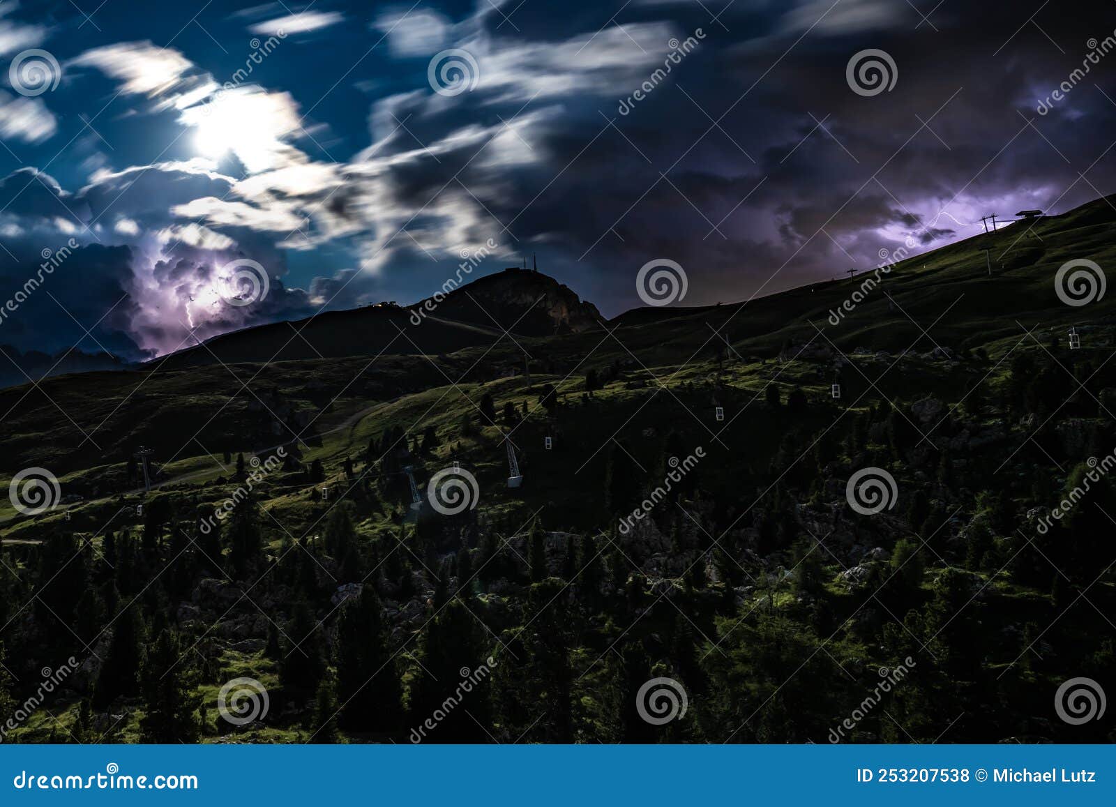 Lightning Bolt Hits during Night Thunderstorm in the Dolomites Stock ...