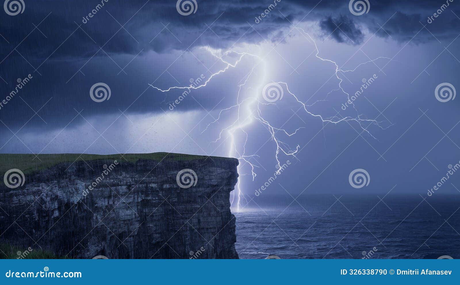 Lightning Bolt Hitting Cliff Edge during Thunderstorm Stock ...