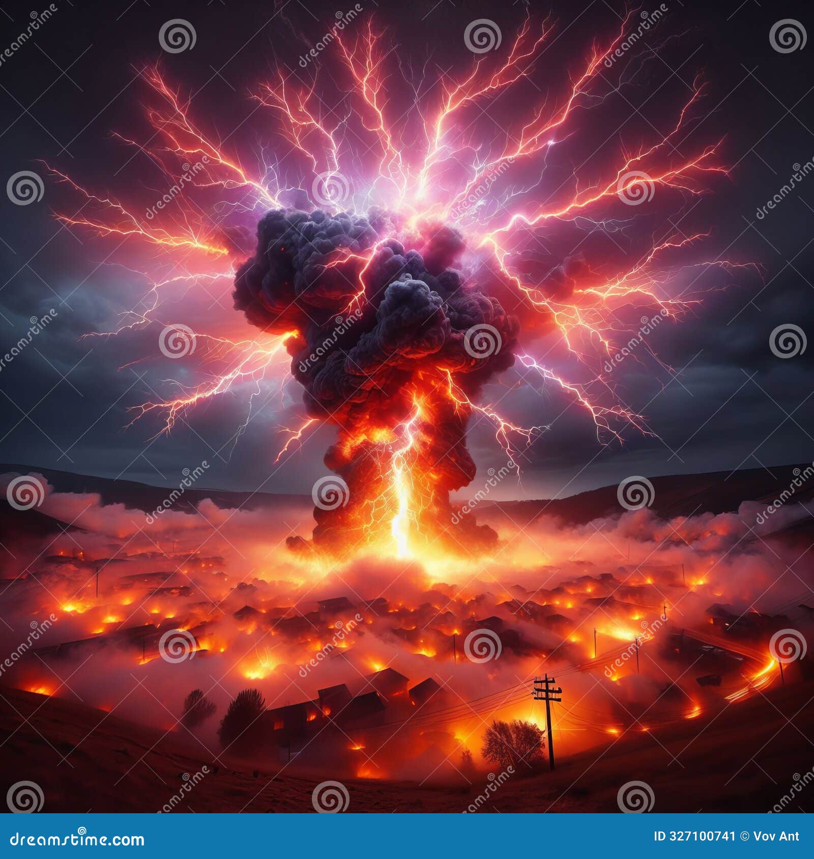 631 45. Lightning Bolt Hitting the Ground in a Fiery D Stock Image ...
