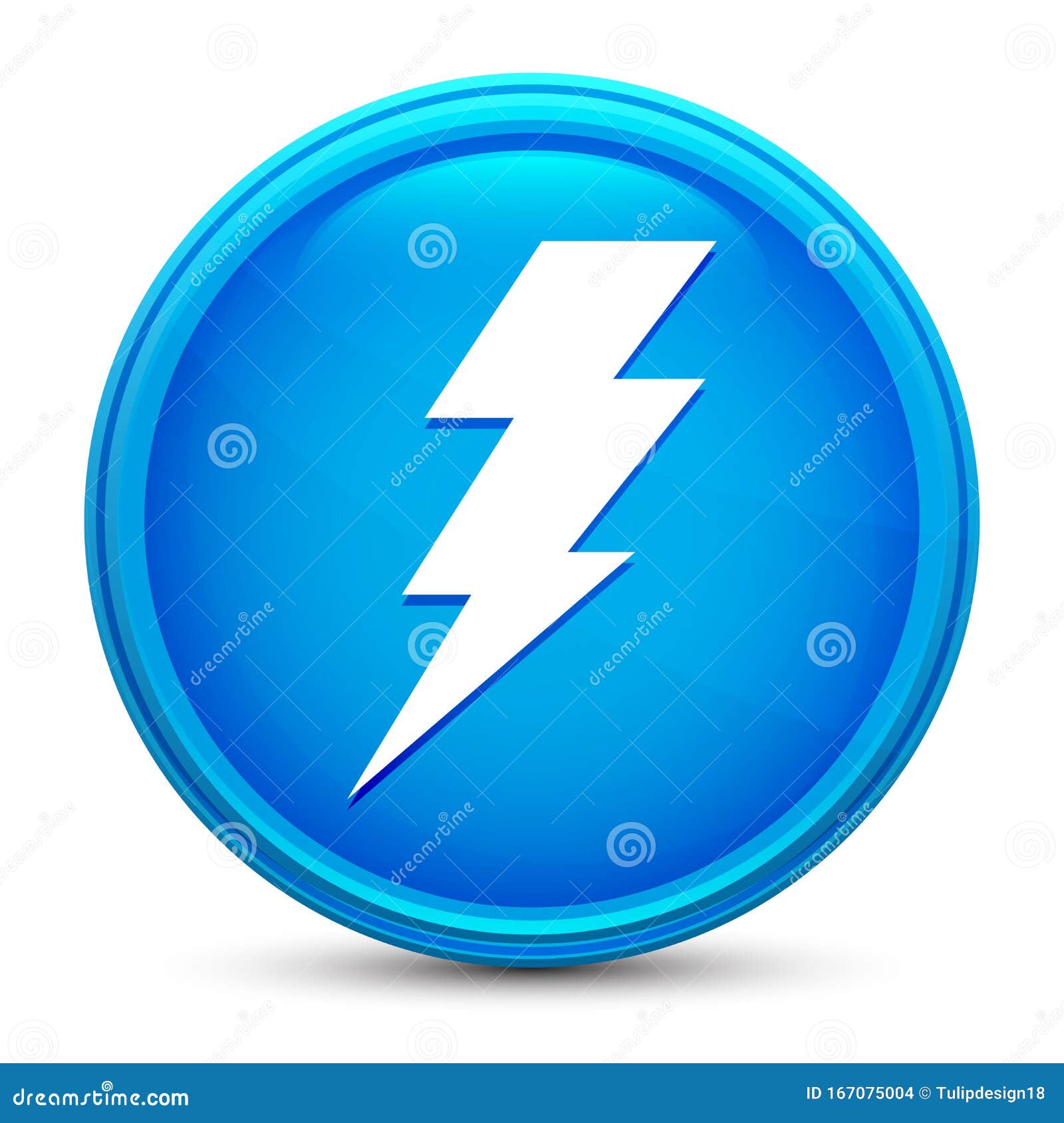 Lightning Bolt Icon Glass Shiny Blue Round Button Isolated Design ...