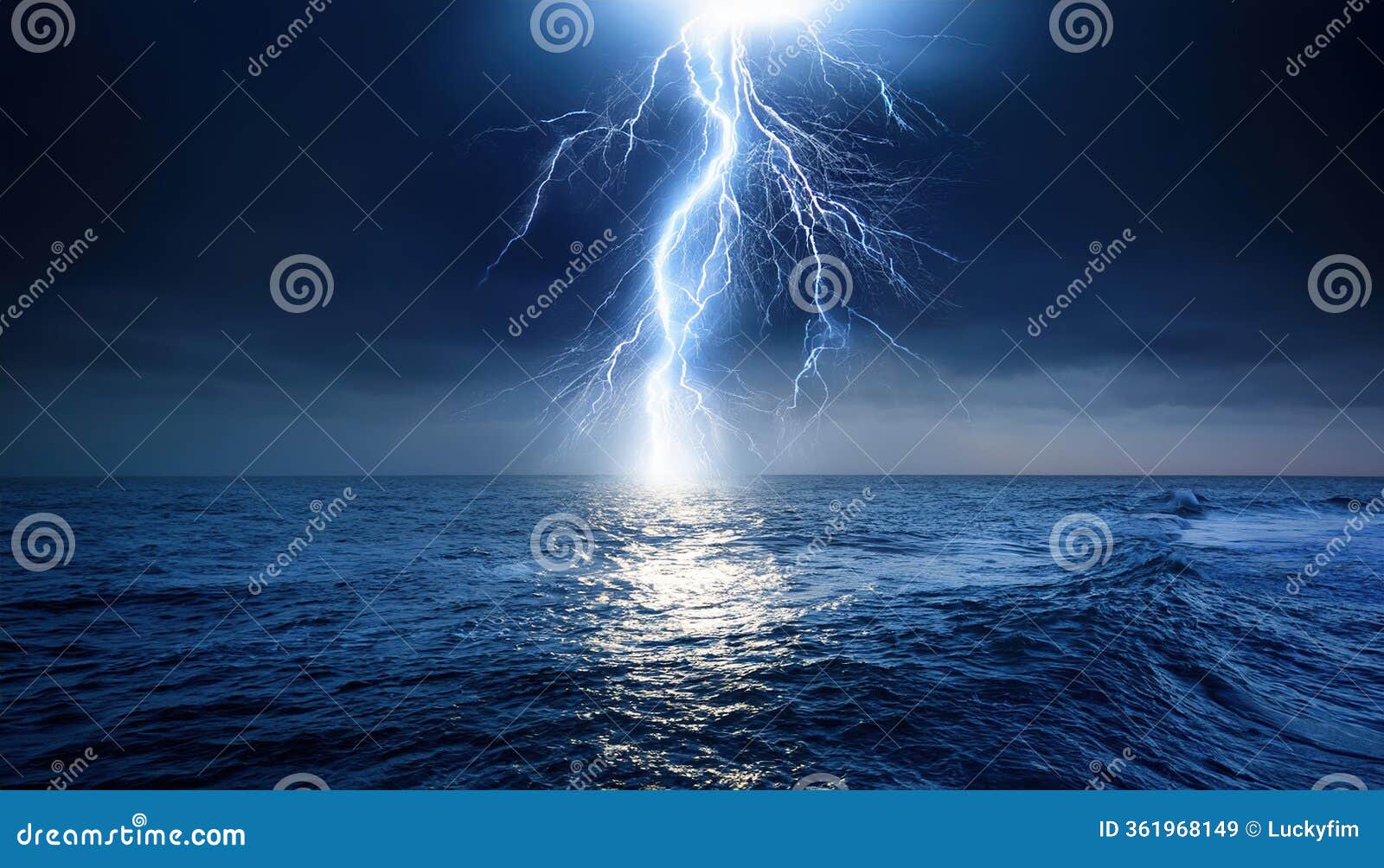 Lightning Bolt Illuminating Dark Ocean Symbolizes Power with Dramatic ...