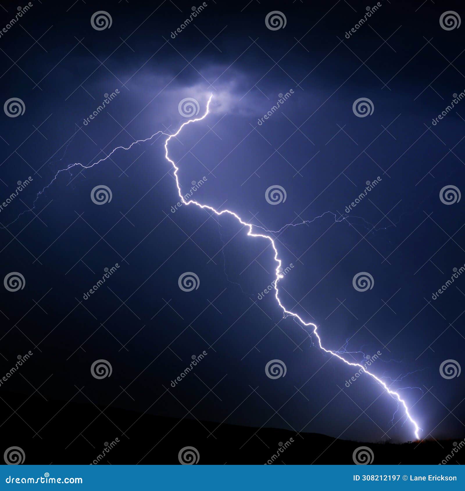 Lightning Bolt on Mountain with Radio Tower Stock Image - Image of blue ...