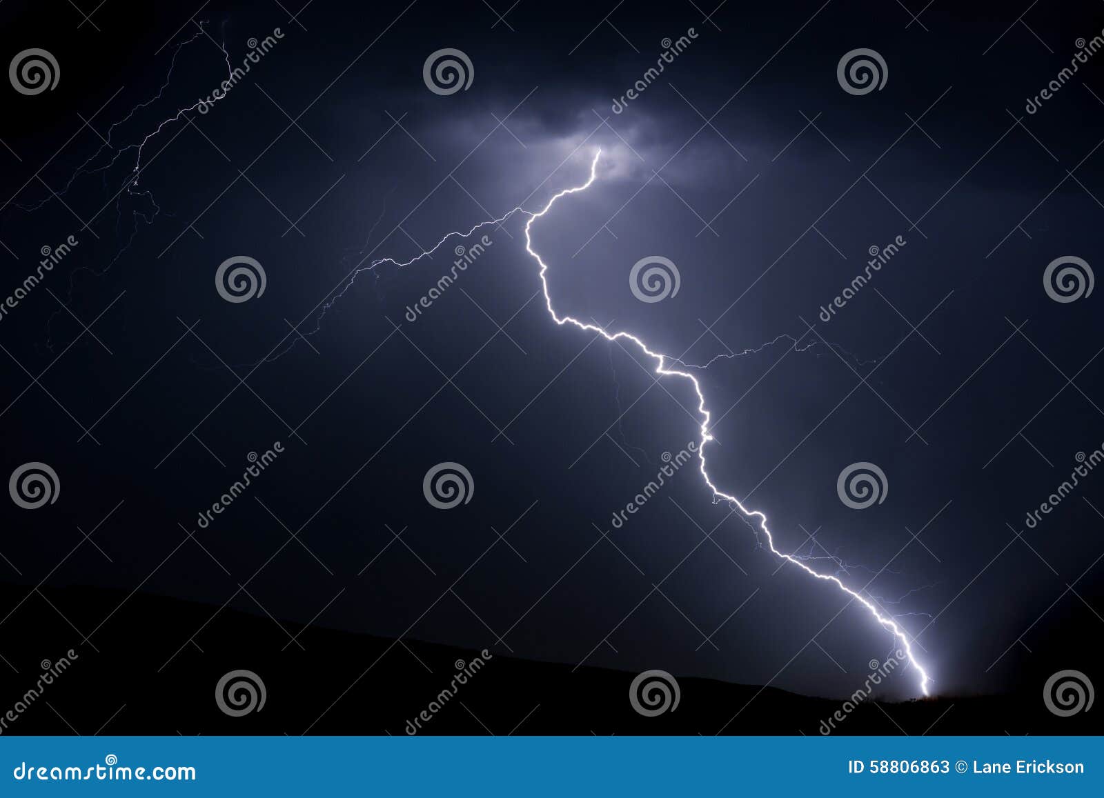 Lightning Bolt on Mountain with Radio Tower Stock Image - Image of ...