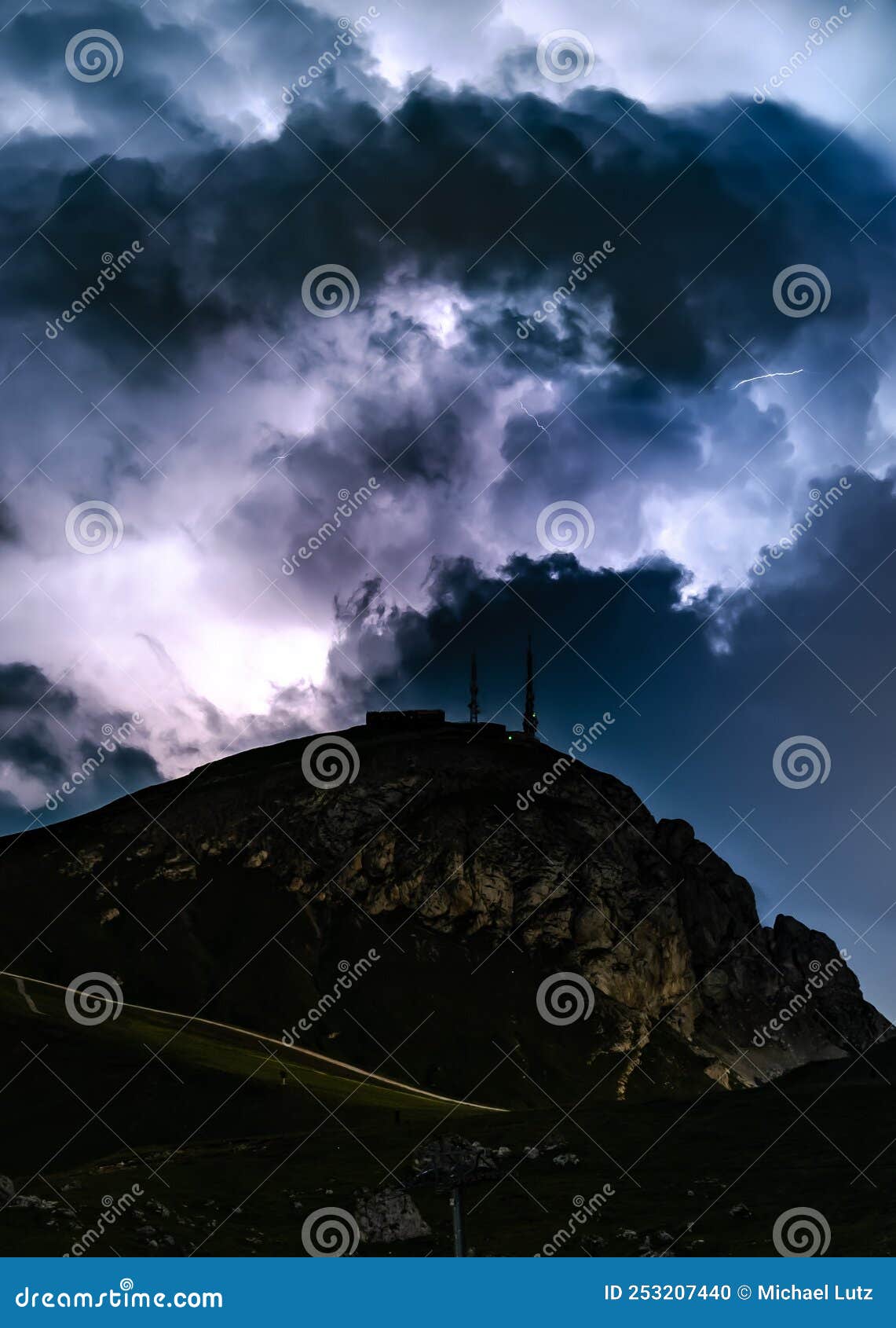 Lightning Bolt during Nightly Thunderstorm in the Dolomites Stock Photo ...