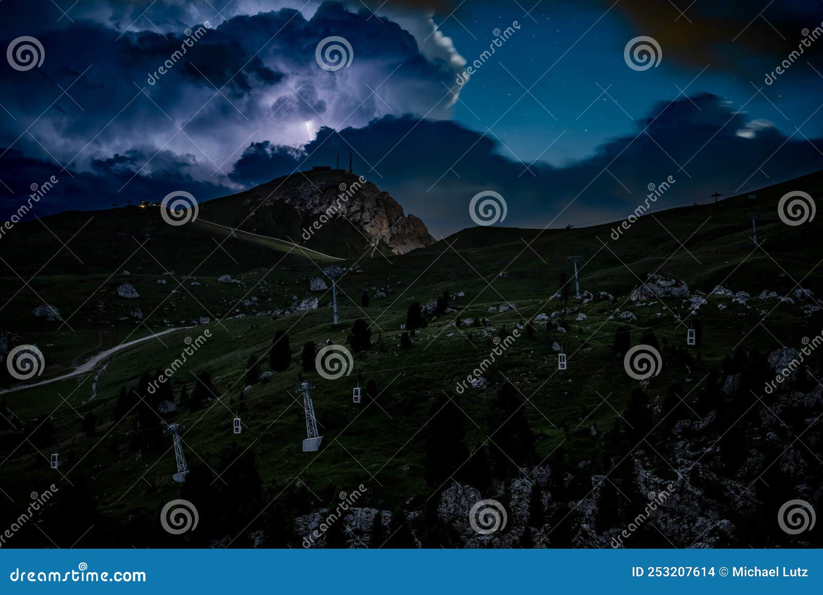 Lightning Bolt during Nightly Thunderstorm in the Dolomites Stock Photo ...