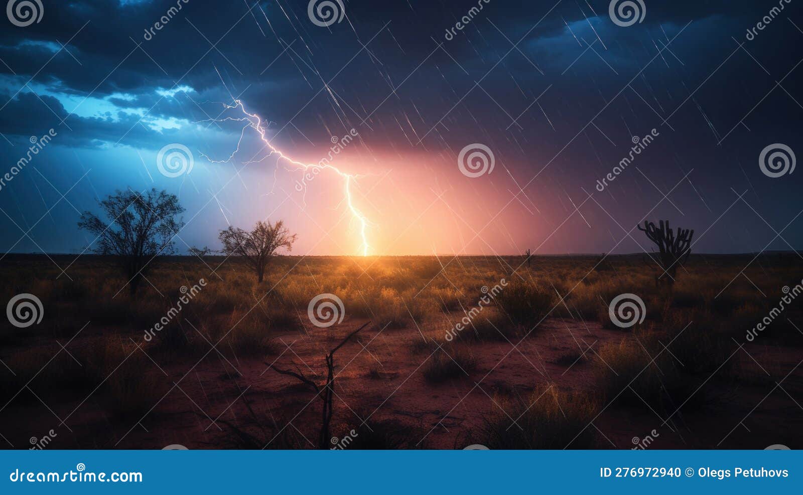 A Lightning Bolt is Seen in the Distance Over a Desert Stock ...