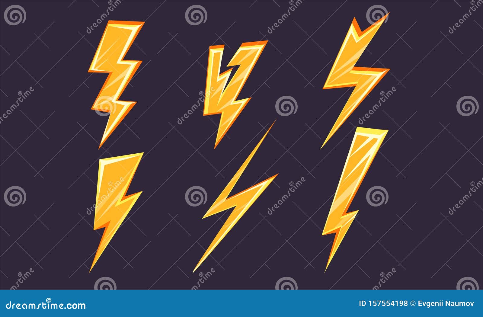 Lightning Bolt Set, Bright Thunderbolts of Different Shapes Vector ...