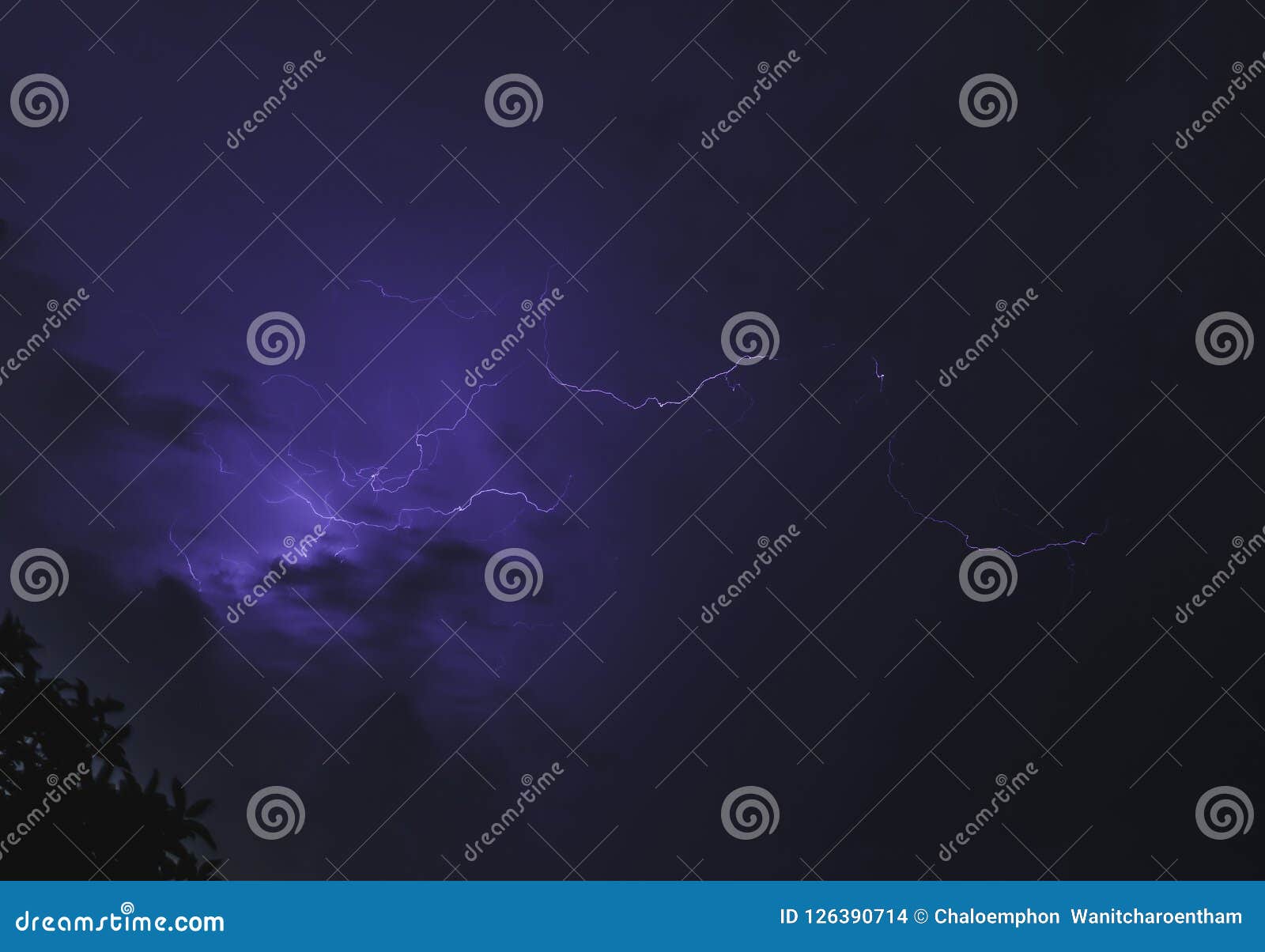 The Lightning Bolt Shines Down from the Beautiful Sky. Stock Photo ...