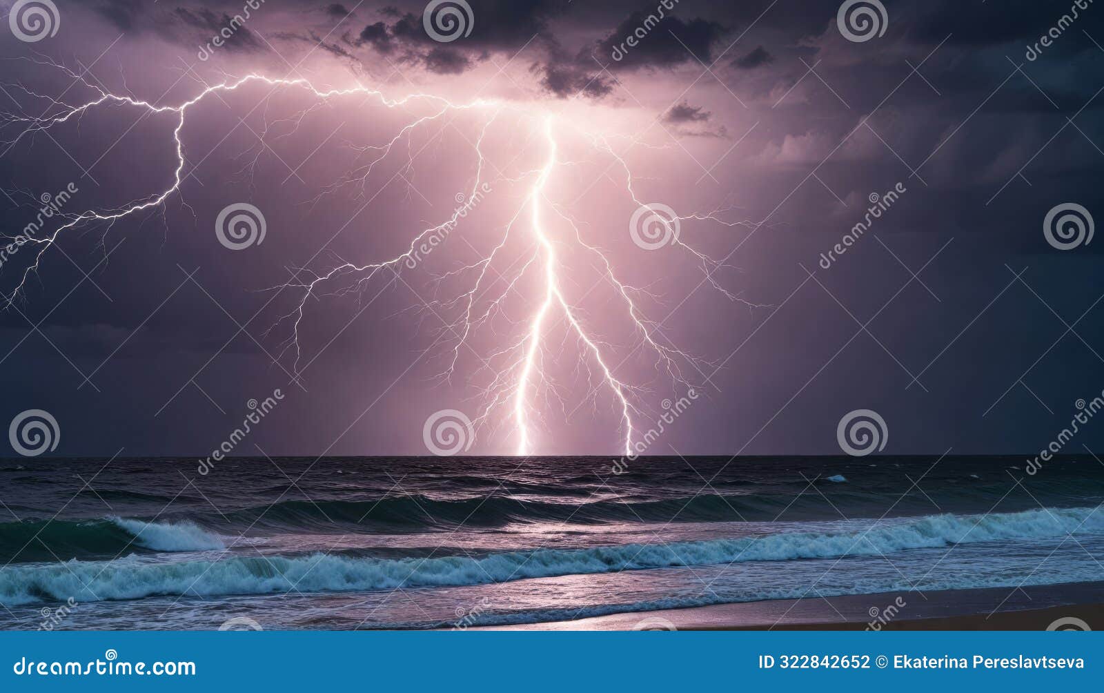 A Lightning Bolt Strikes the Ocean, Creating a Dramatic and Powerful ...