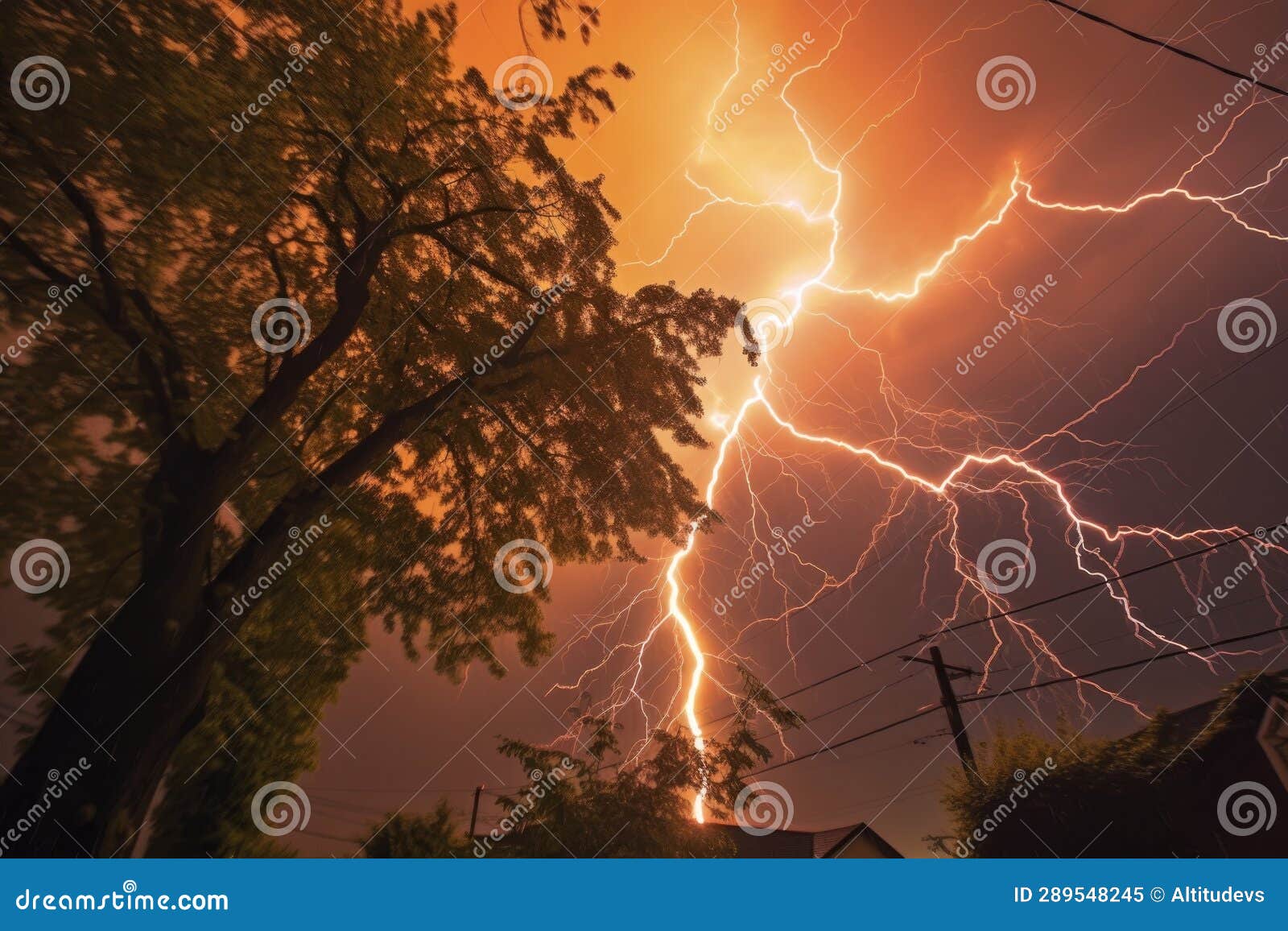 Lightning Bolt Striking a Tree during a Storm Stock Image - Image of ...
