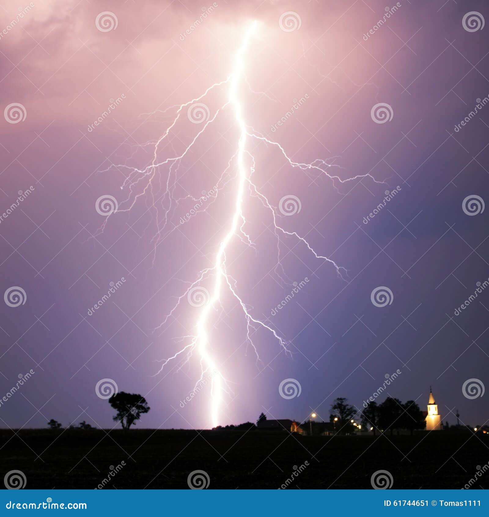 Lightning Bolt at Strom Over Village Stock Image - Image of dark, city ...