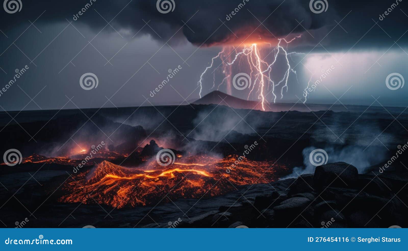 A Lightning Bolting through the Sky Over a Volcano. AI Generative Image ...