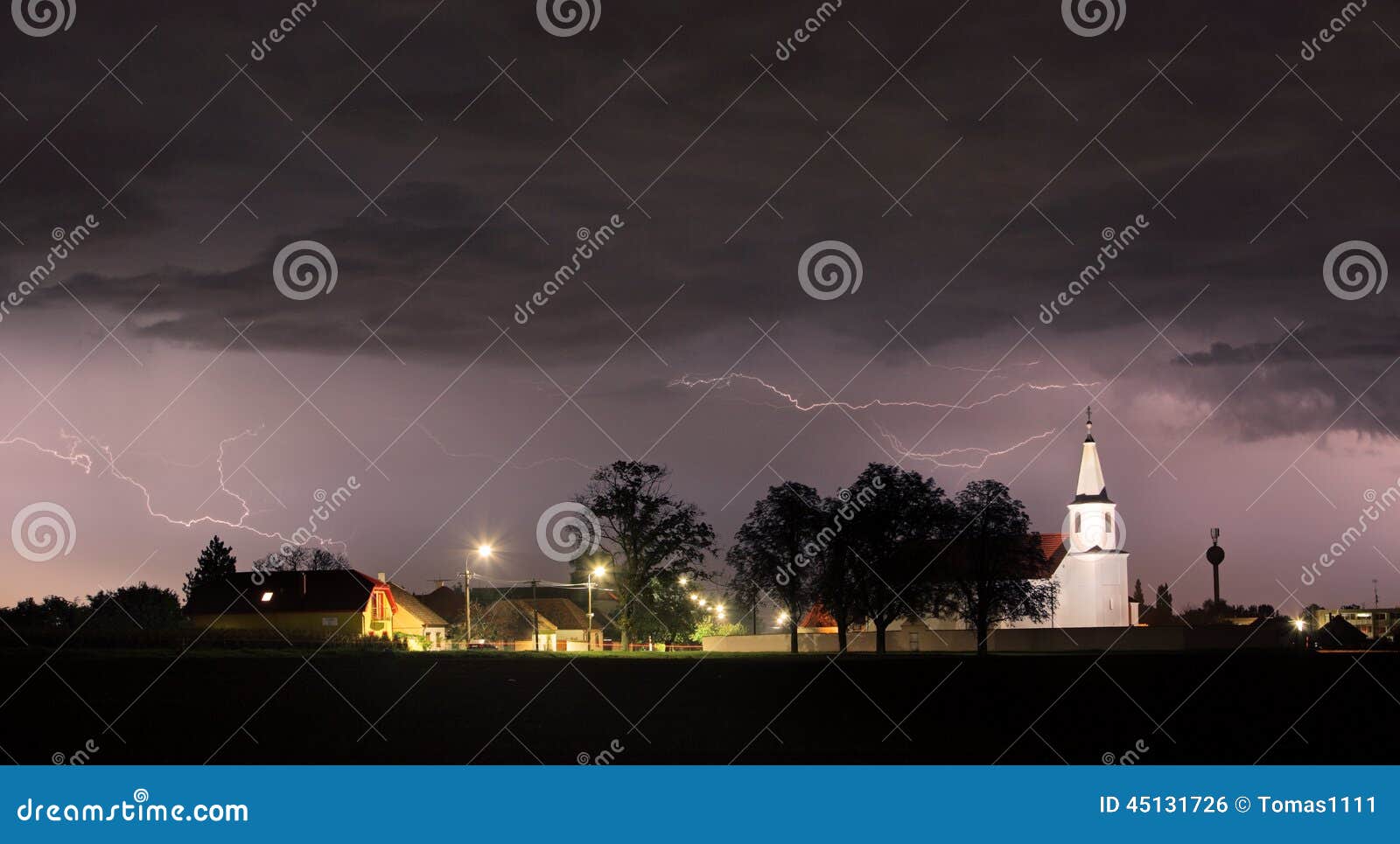 Lightning Bolts Over Church Stock Photo - Image of dangerous, clouds ...