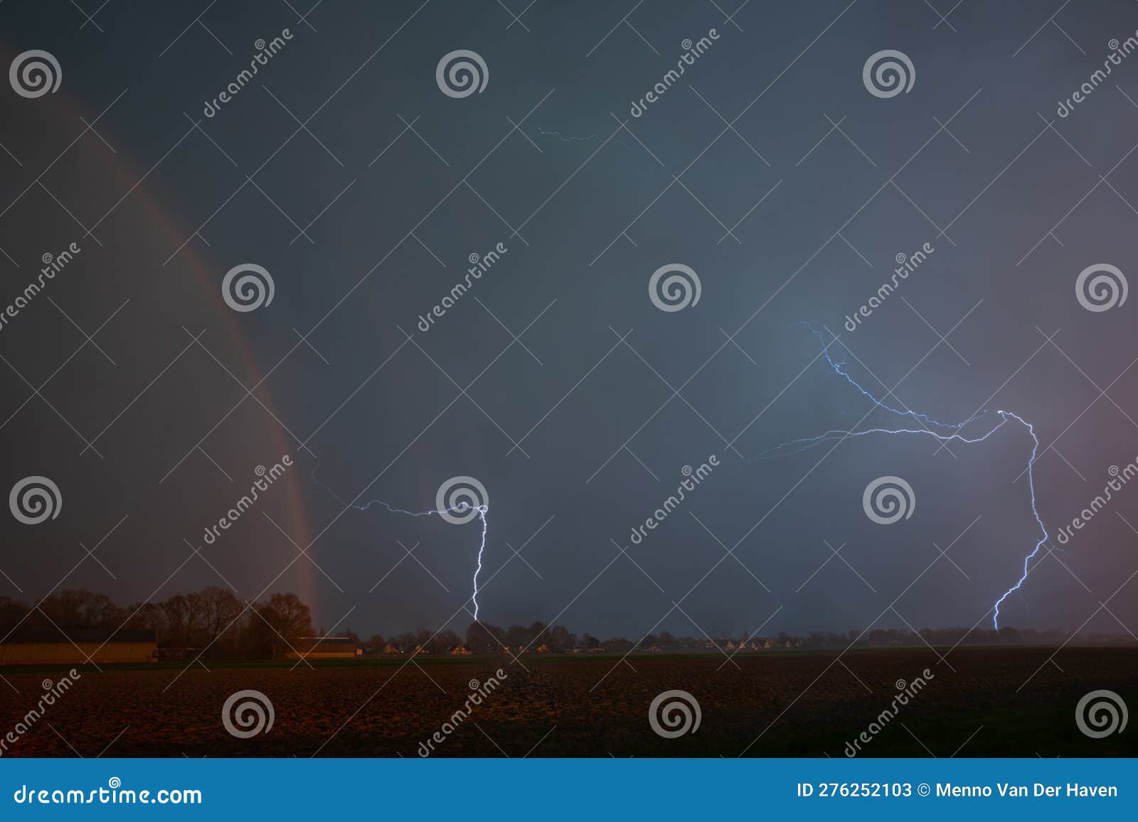 Lightning Storm with Rainbow Stock Image - Image of dusk, extreme ...