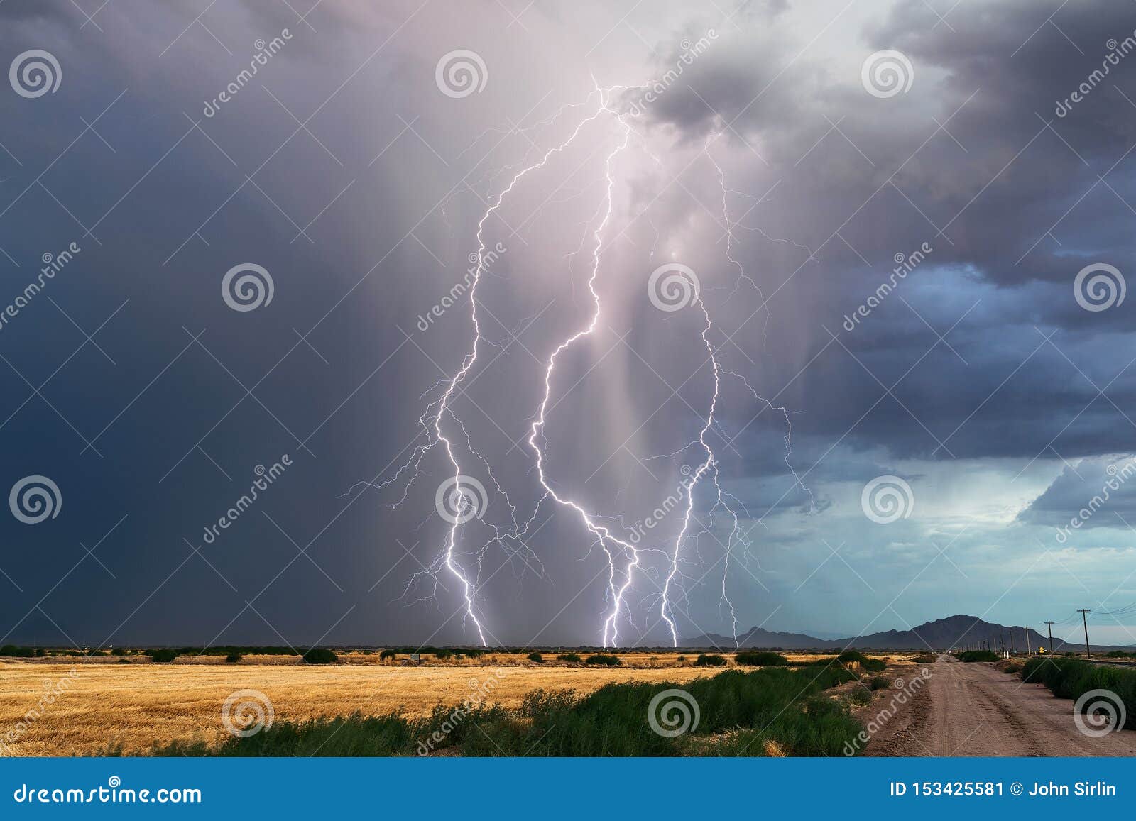 Lightning Bolts Strike from a Thunderstorm in Arizona Stock Image ...