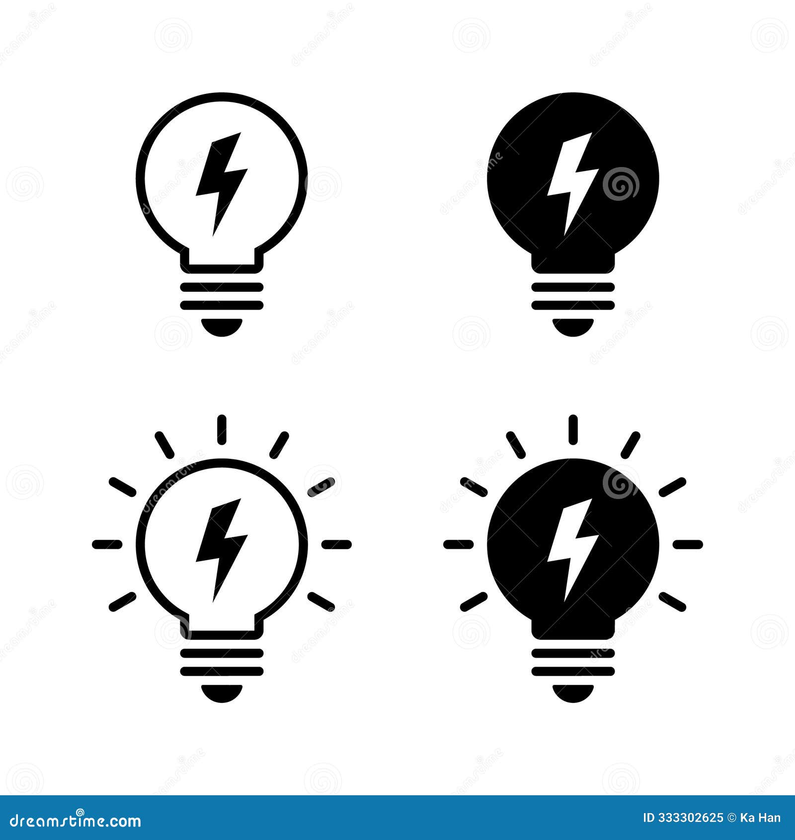 Lightning Bulb Icon Set. Lamp with Flash Sign Symbol Stock Illustration ...