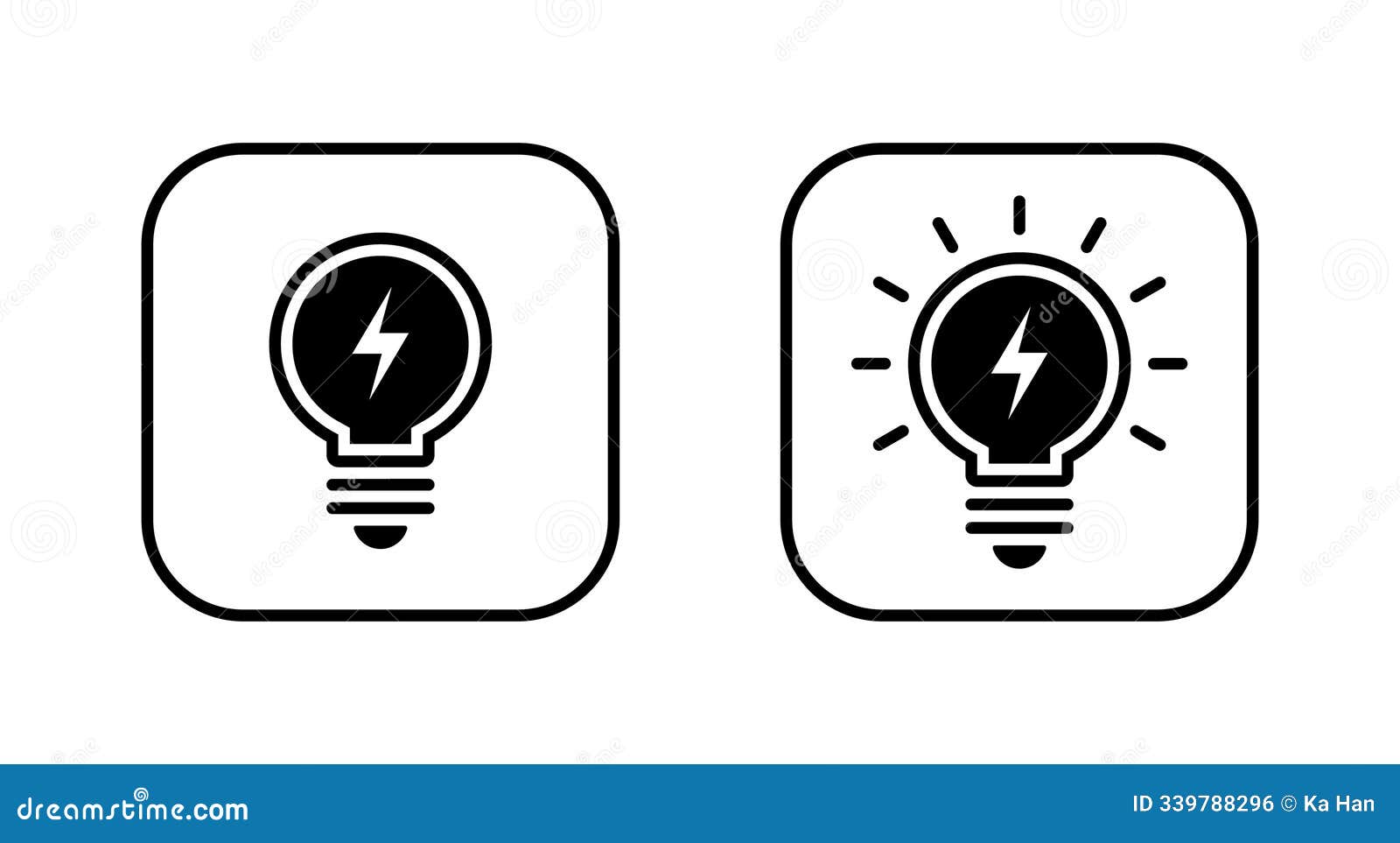 Lightning Bulb Icon on Square Line. Thunderbolt Lamp Sign Symbol Stock ...