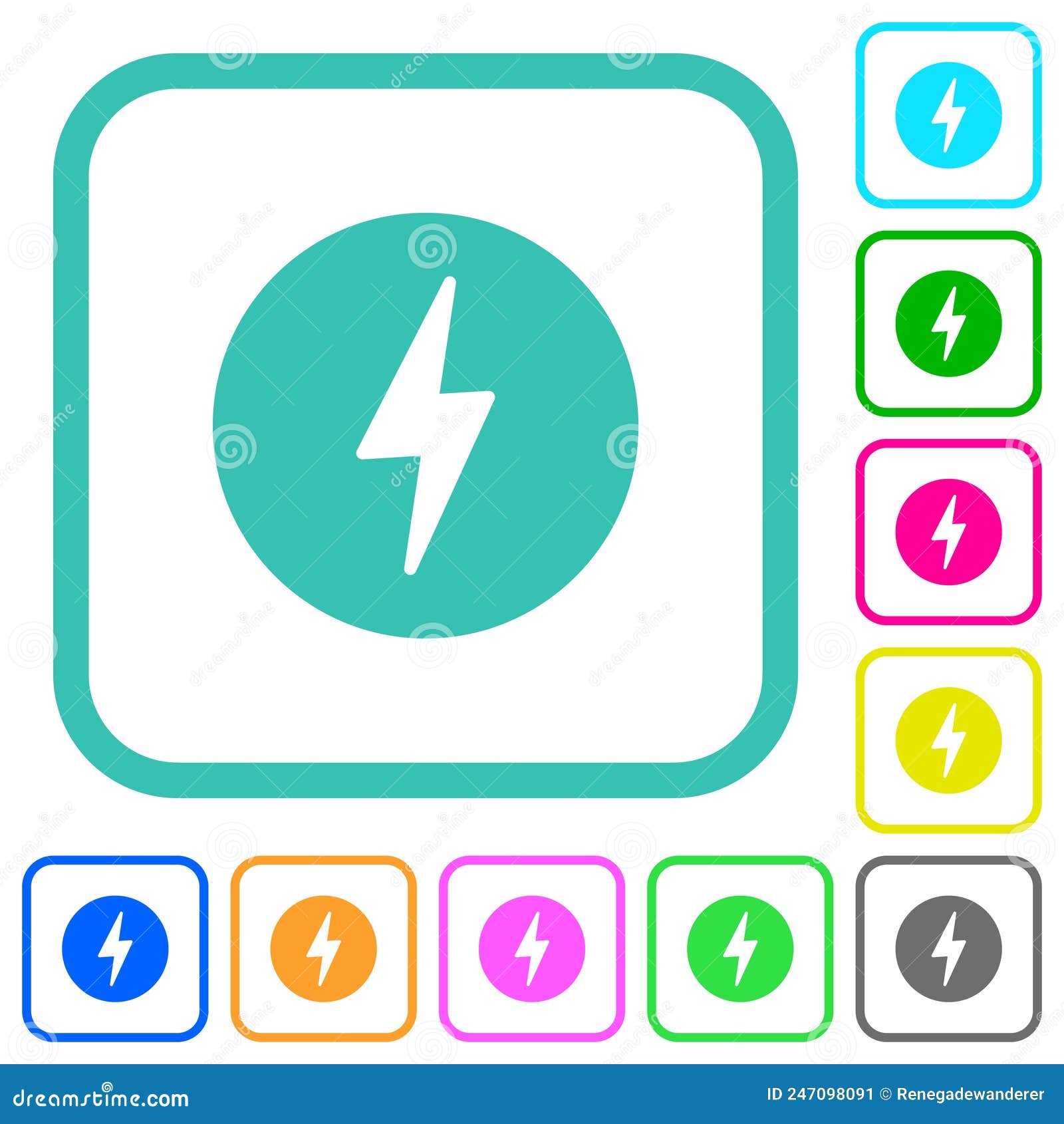 Lightning in Circle Solid Vivid Colored Flat Icons Stock Vector ...