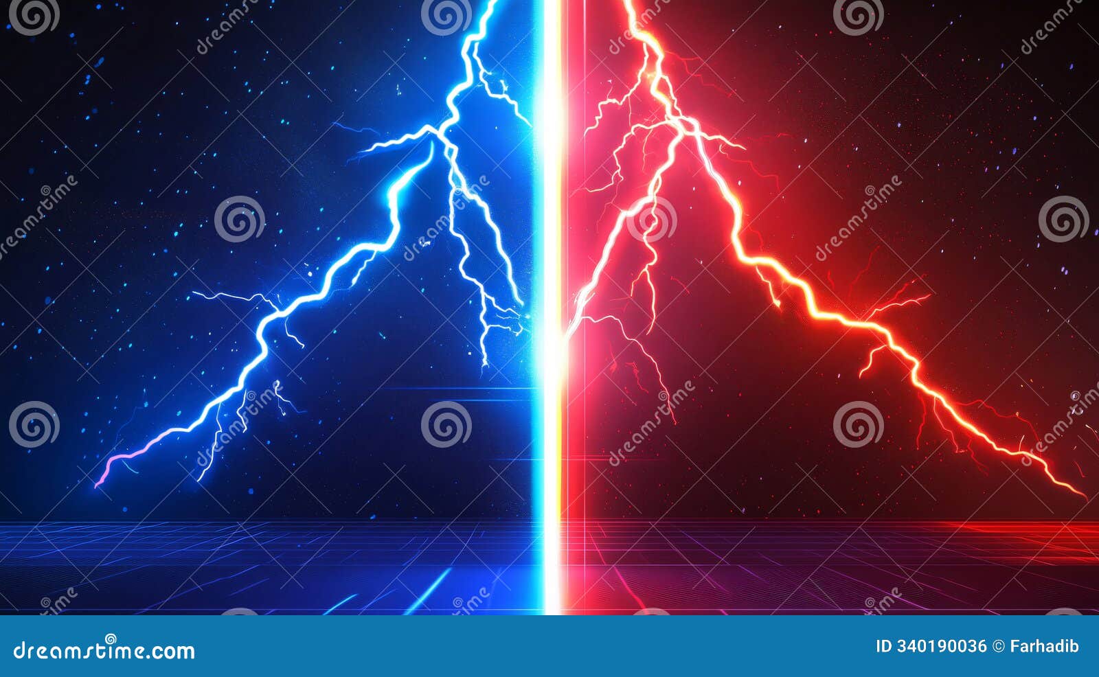 Lightning Clashing in an Abstract Universe Creating a Vibrant Synthwave ...