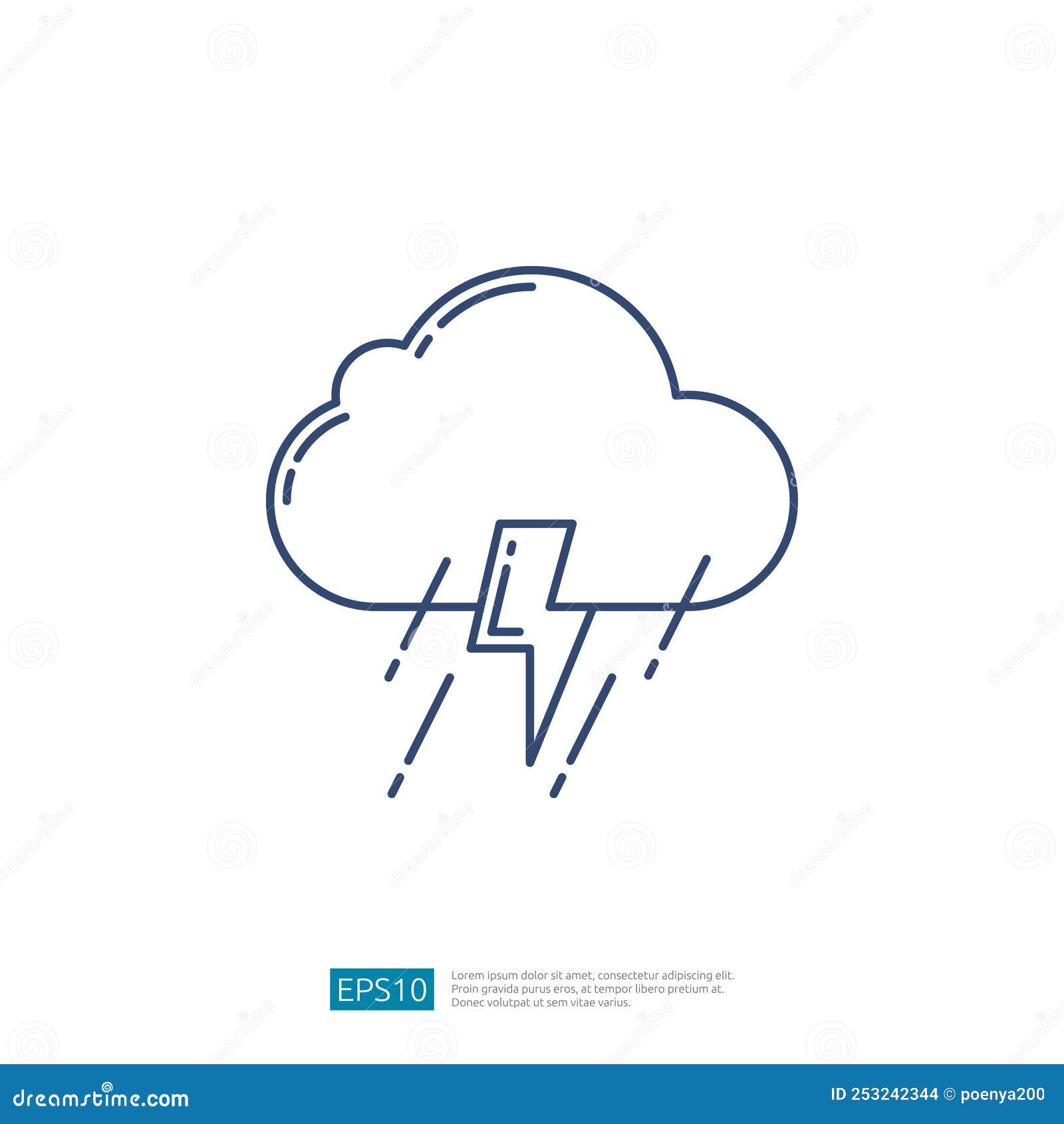 Lightning Cloud. Rainy Season Weather Outline Icon Stock Vector ...