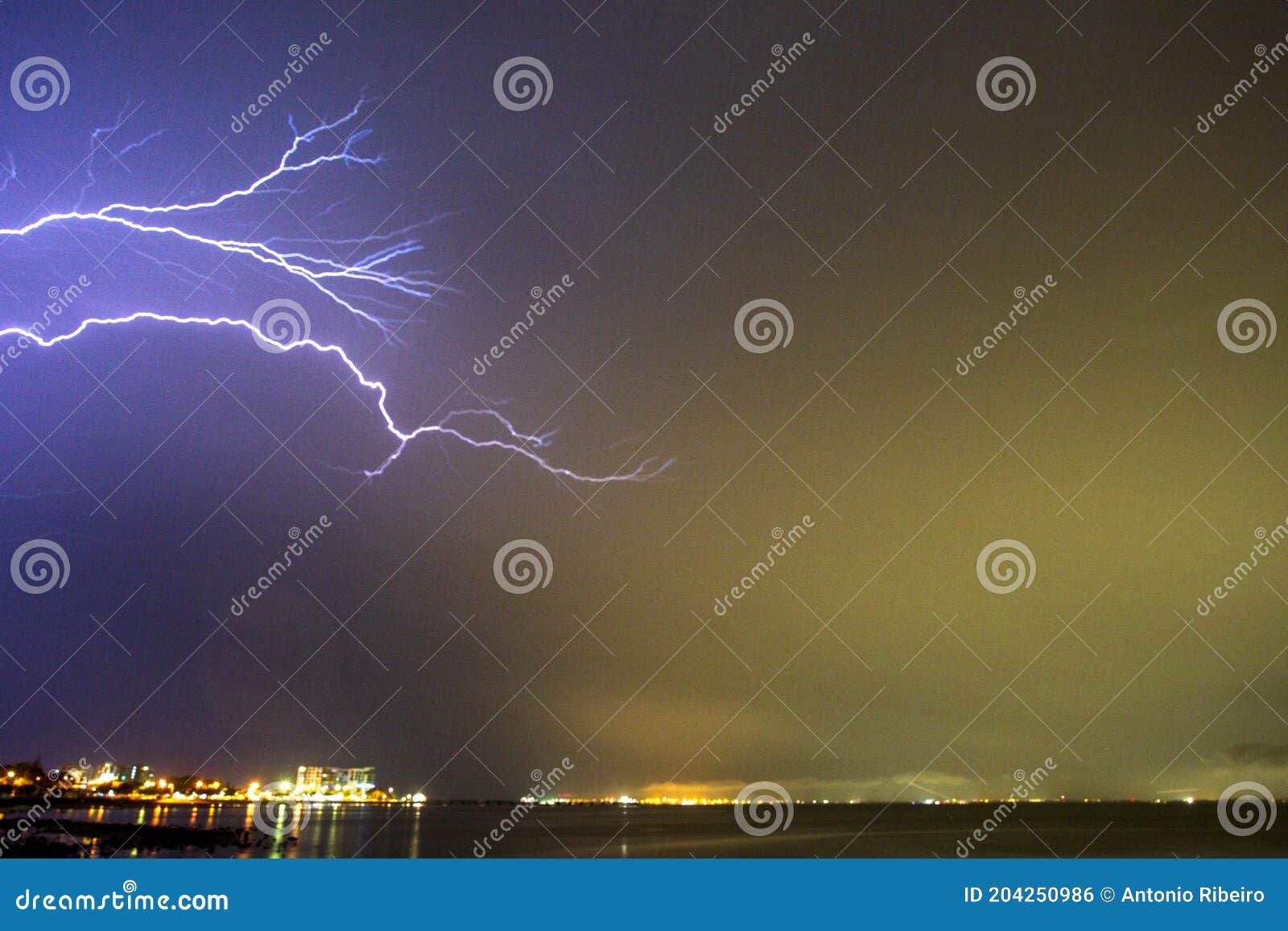Intracloud Lightning Thunderbolt IC Strikes At Night Above A City Stock ...