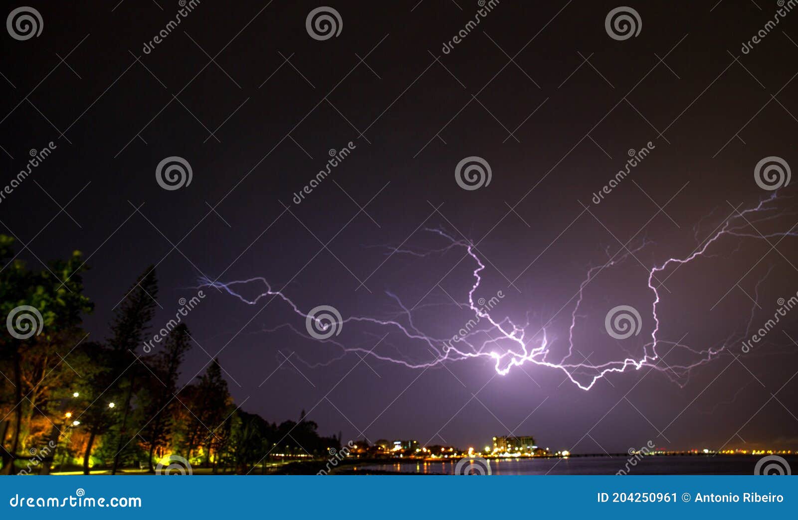 Intracloud Lightning Thunderbolt IC Strikes At Night Above A City Stock ...