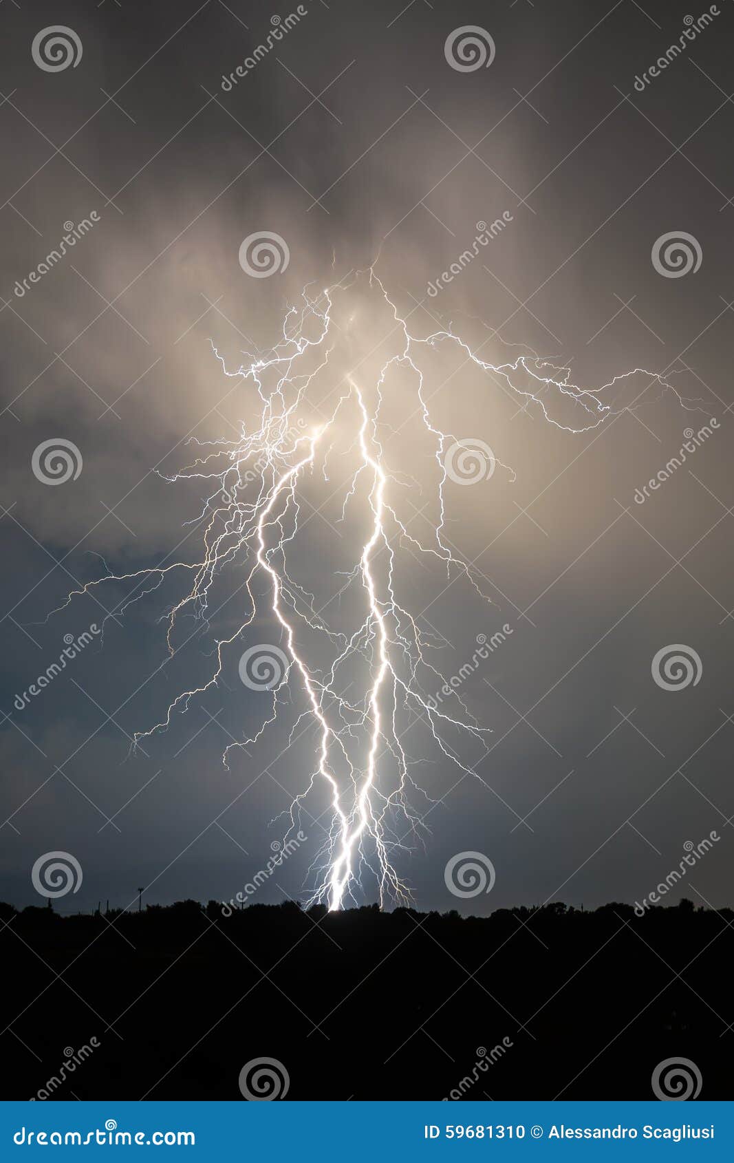 Lightning and Clouds in Night Landscape Storm Stock Photo - Image of ...