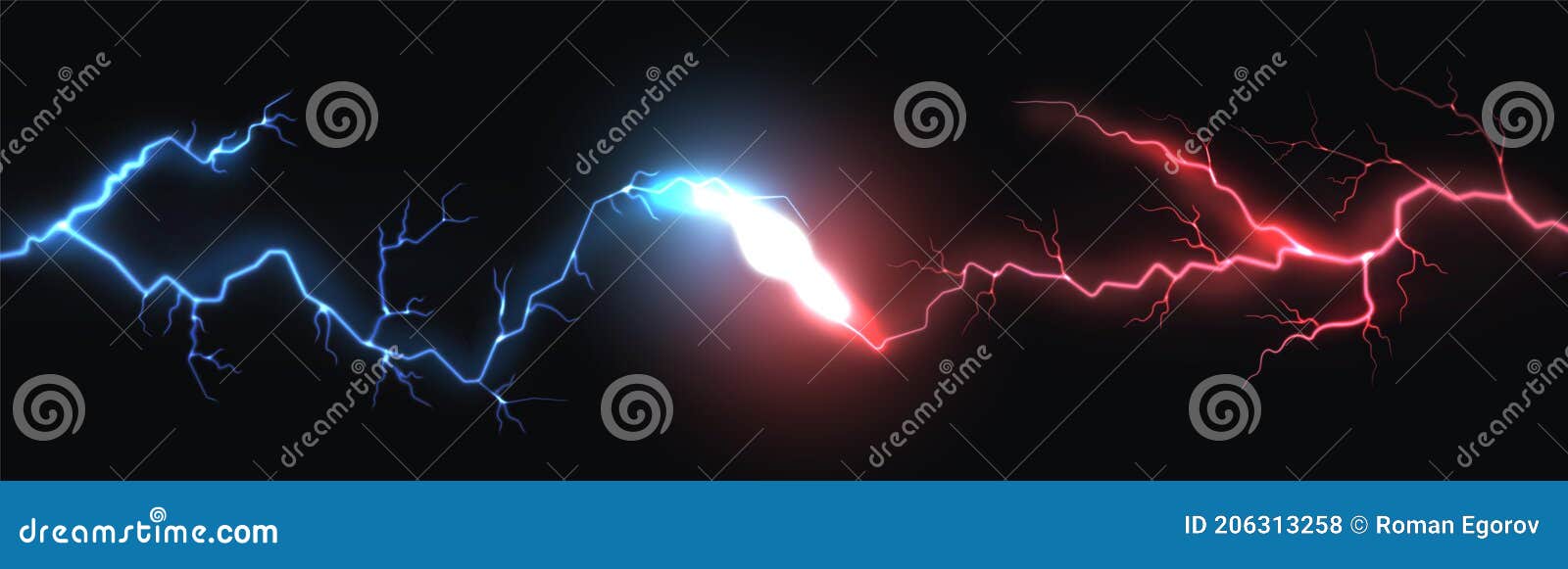 Lightning. Collision of Blue and Red Thunderbolts. Flash and Explosion ...