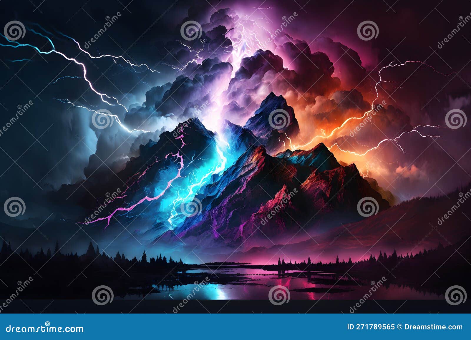 Lightning with Colorful Dramatic Clouds. Neural Network AI Generated ... Lightning with Colorful Dramatic Clouds. Neural Network AI Generated ...