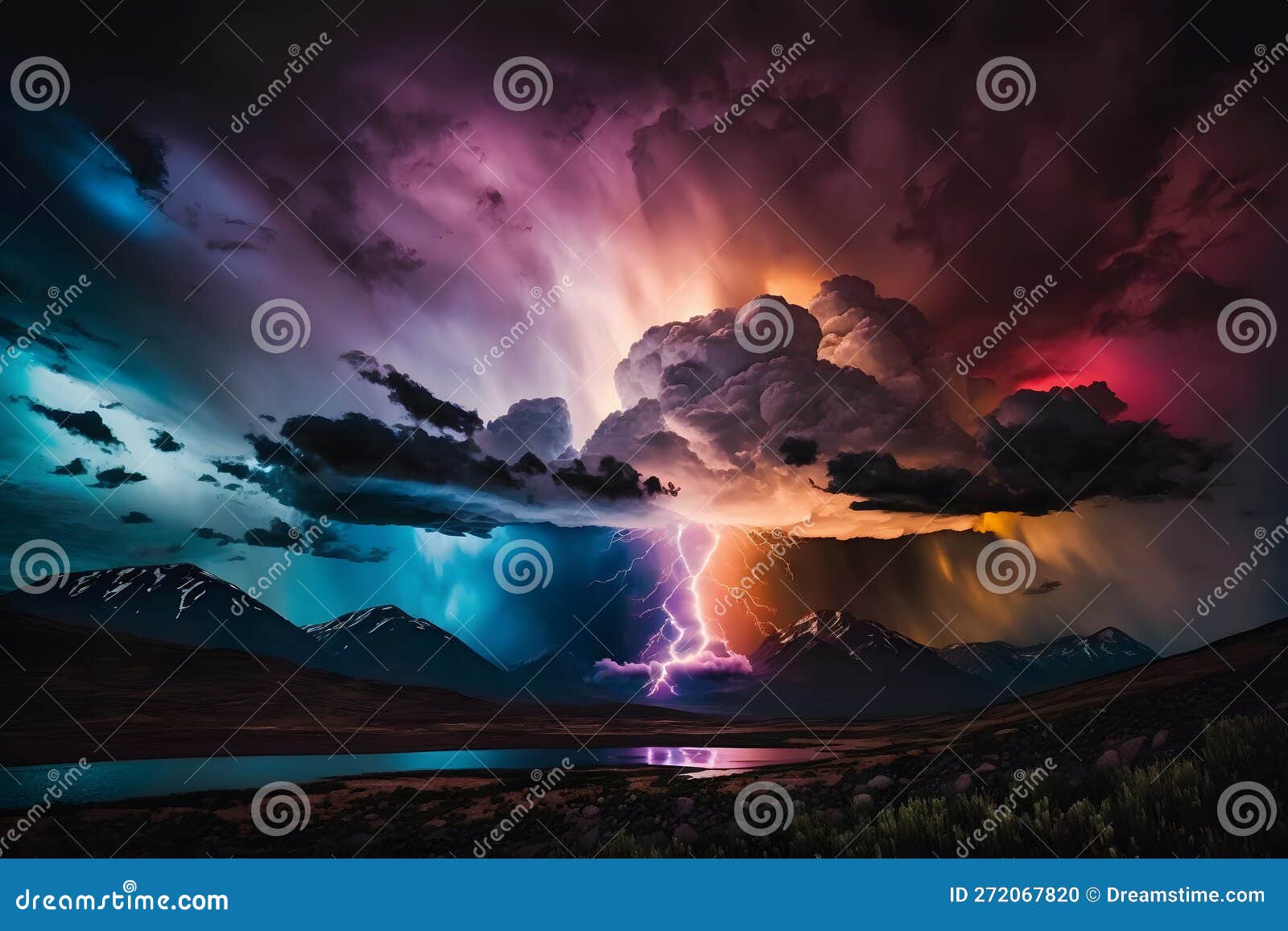 Lightning with Colorful Dramatic Clouds. Neural Network AI Generated ... Lightning with Colorful Dramatic Clouds. Neural Network AI Generated ...